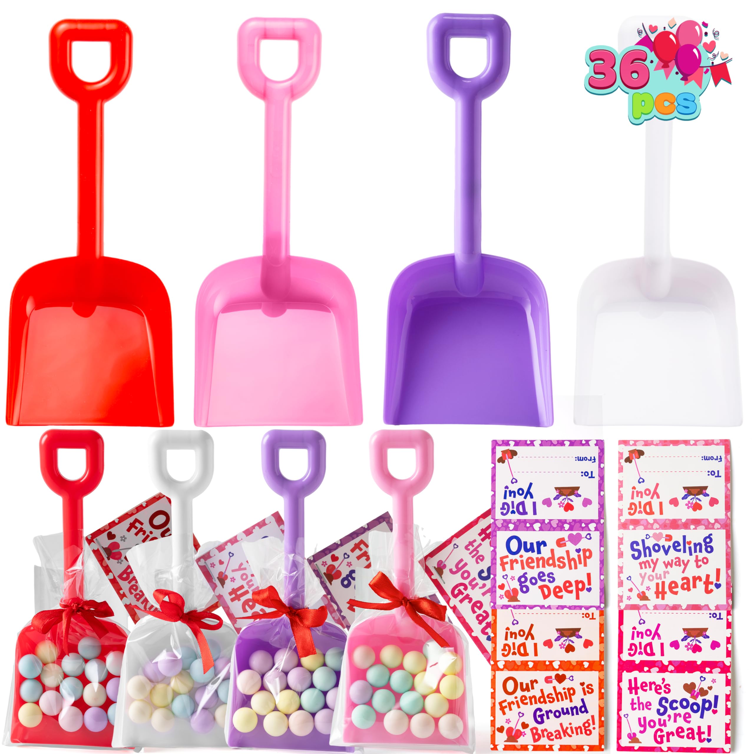 Amazon.com: JOYIN 36 PCS Valentine Plastic Shovels Toy with Love Tags ...