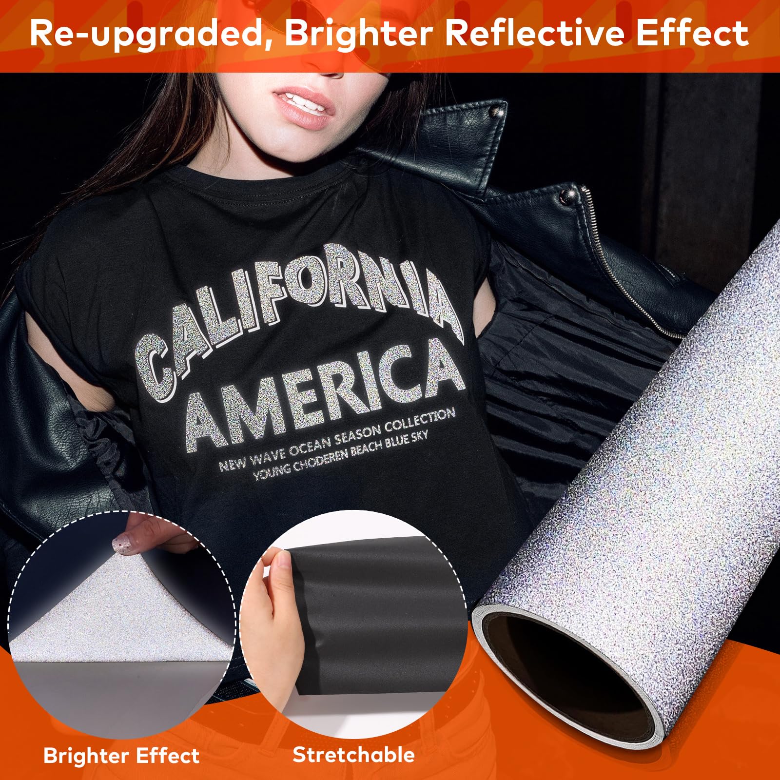 Snapklik.com : Reflective Heat Transfer Vinyl, Black HTV Roll 12" X5ft ...