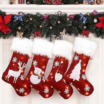 Amazon.com: Number-one Christmas Stocking with LED Lights, 4 Pack 18 ...