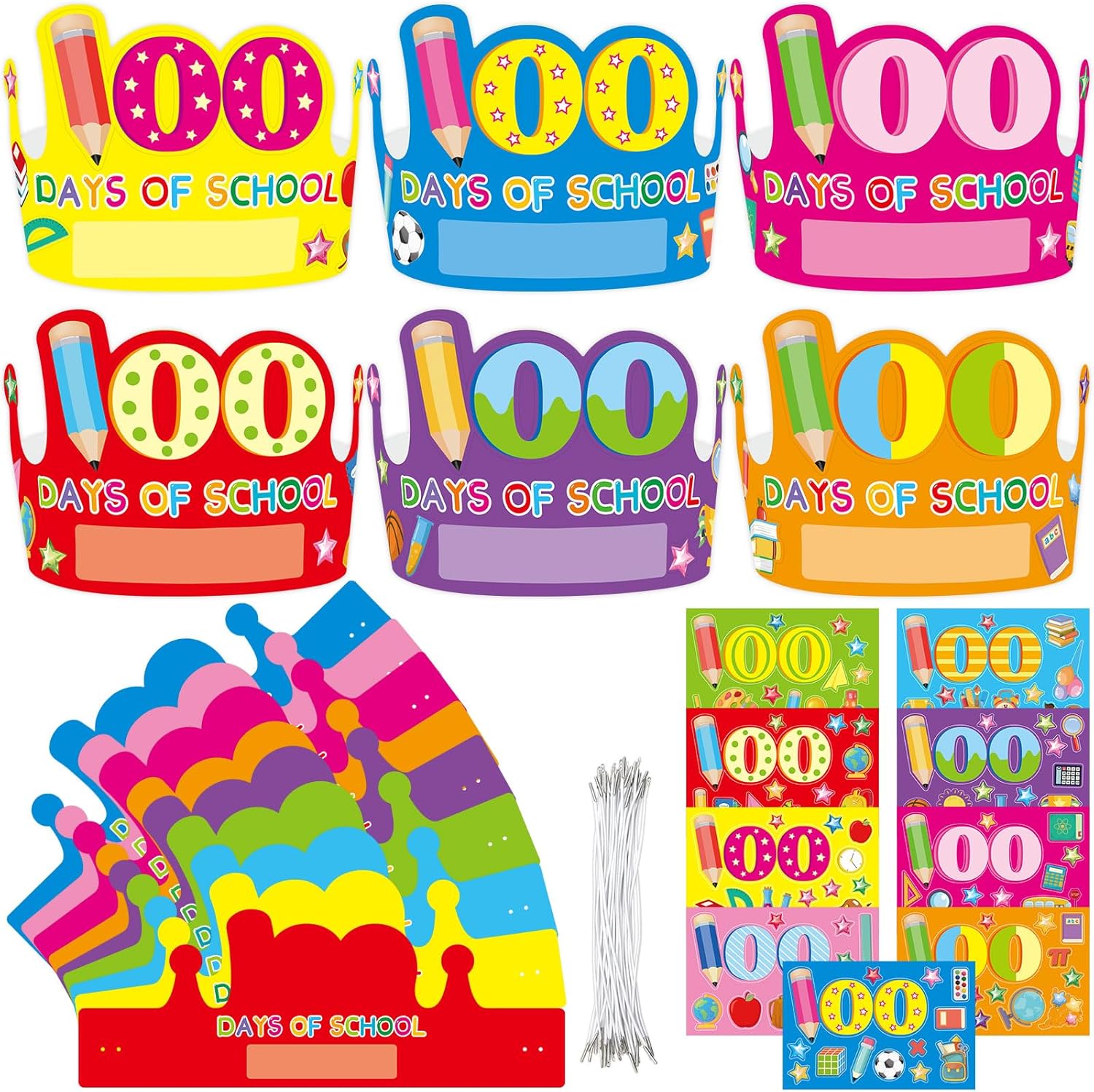 Amazon.com: ceiba tree 100 Days Paper Crowns for Kids Happy 100th Day ...