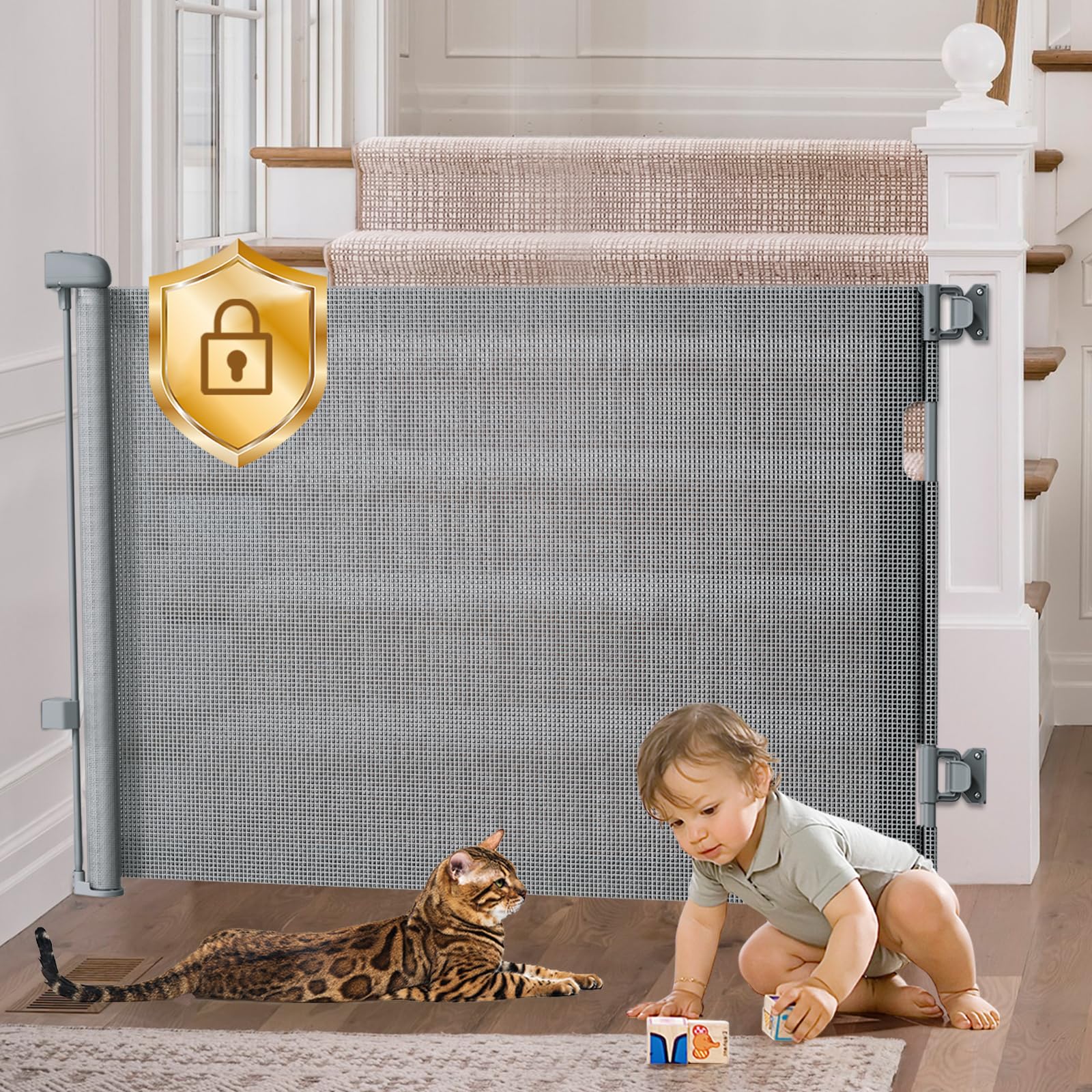 Snapklik.com : Retractable Baby Gates Hardware Mount For Stairs