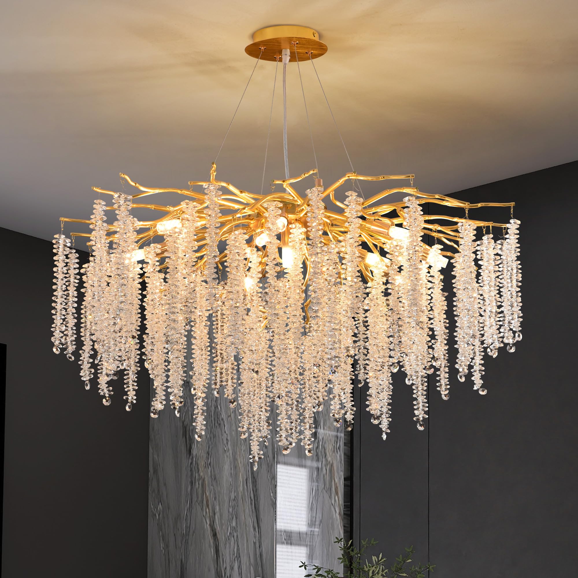 Upfelw Crystal Tree Branch Chandelier Gold, D31.5'' Modern Round ...
