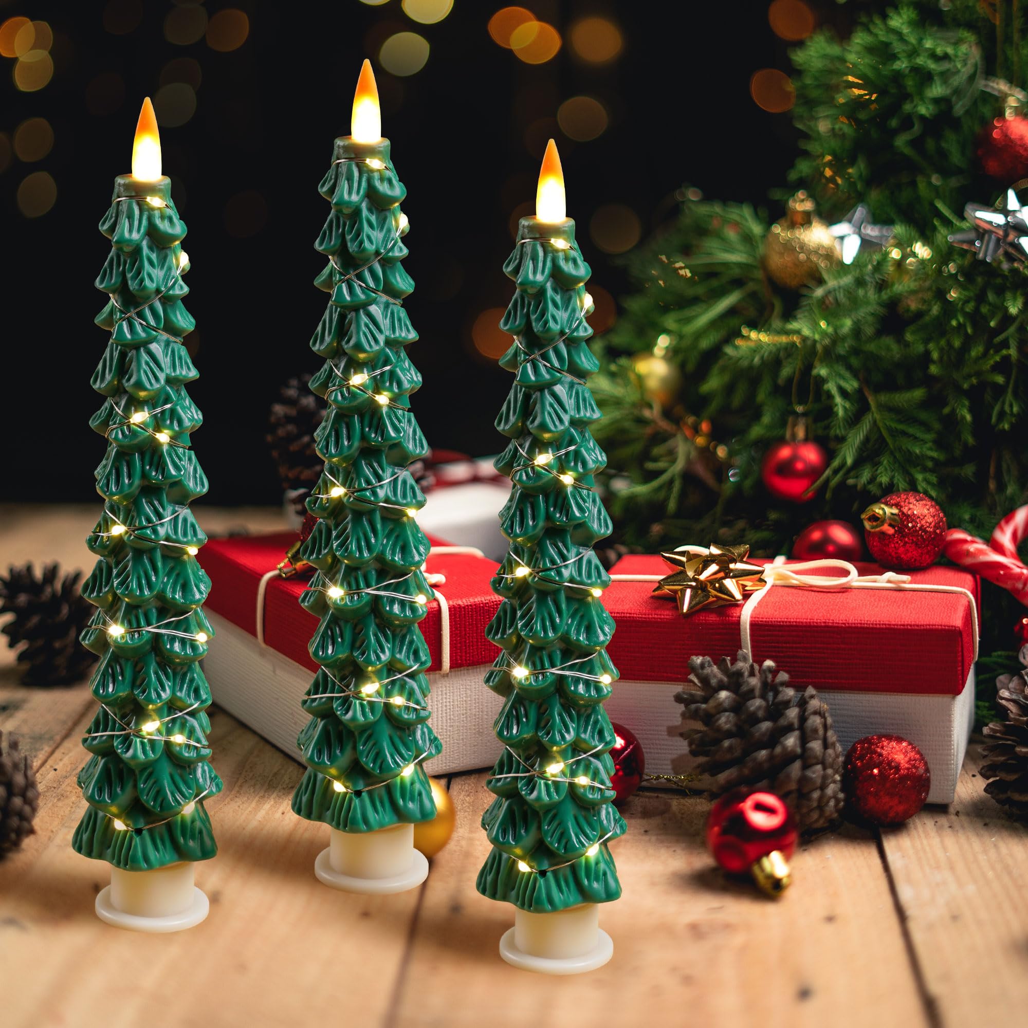 Snapklik.com : Christmas Tree Candles Surrounded By Fairy Lights, LED ...
