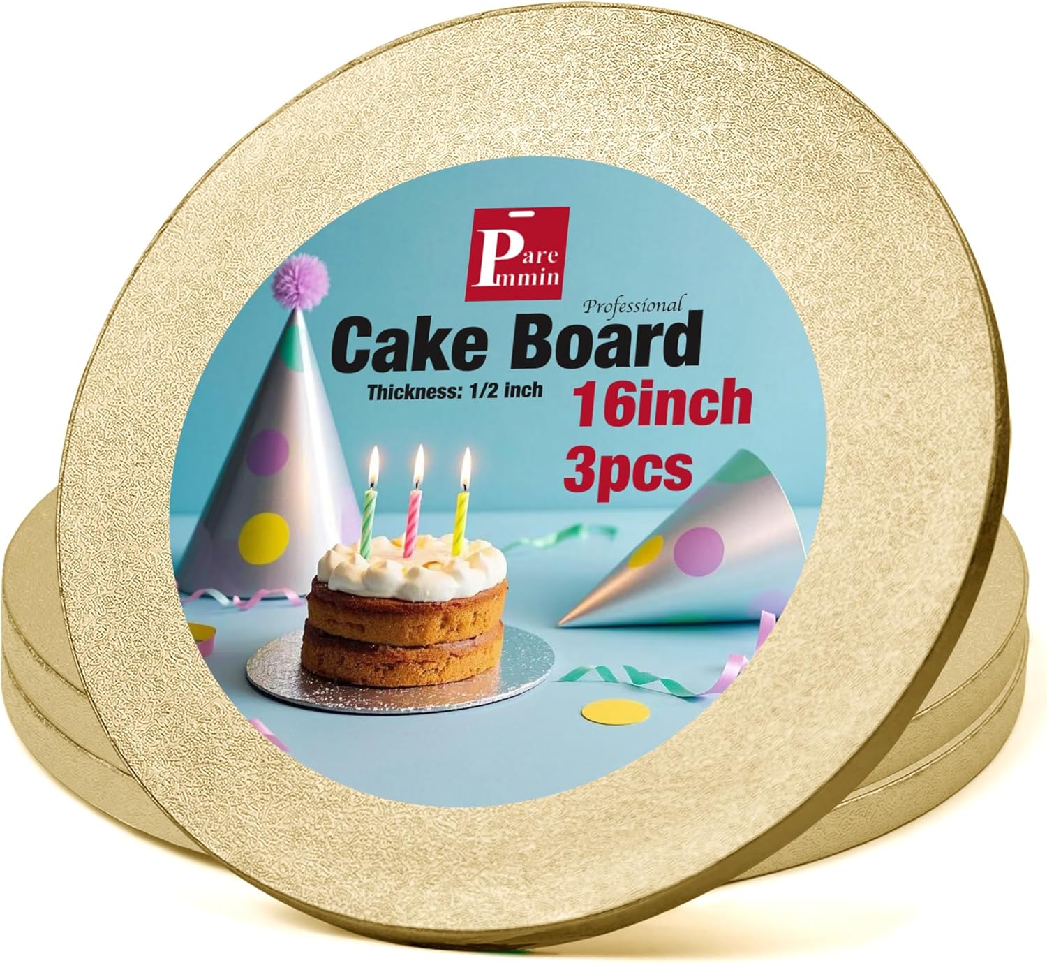 Amazon.com: Paremmin 3Pcs 16 Inch Gold Round Cake Boards, 1/2inch Thick ...