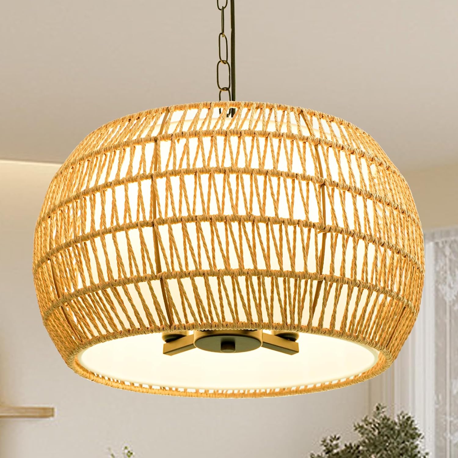 Rattan Farmhouse Chandelier Light Fixtures, 4-Lights Rustic Chandeliers ...