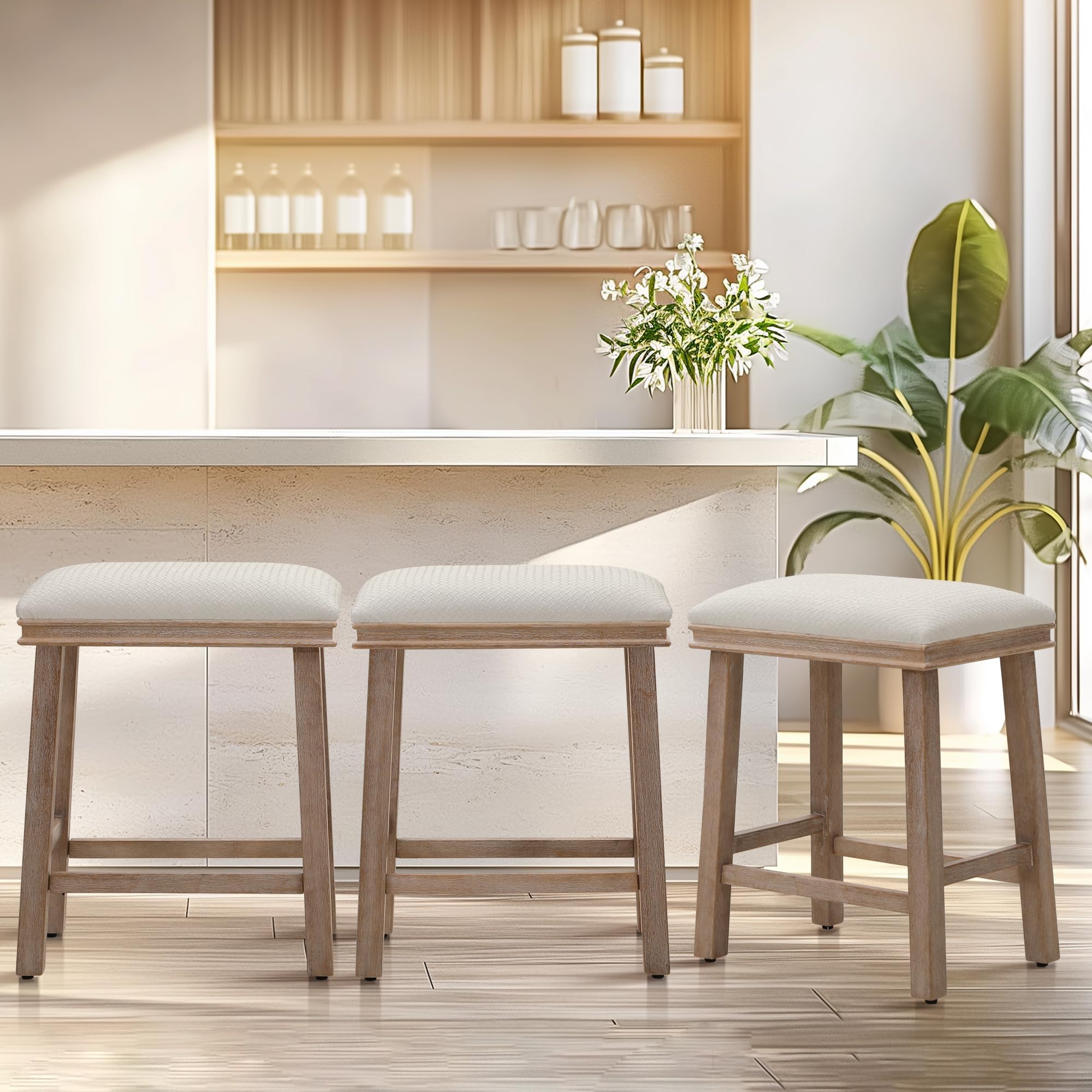 Amazon.com: ALPHA HOME 24" Bar Stools Set of 3, Solid Wood Kitchen ...