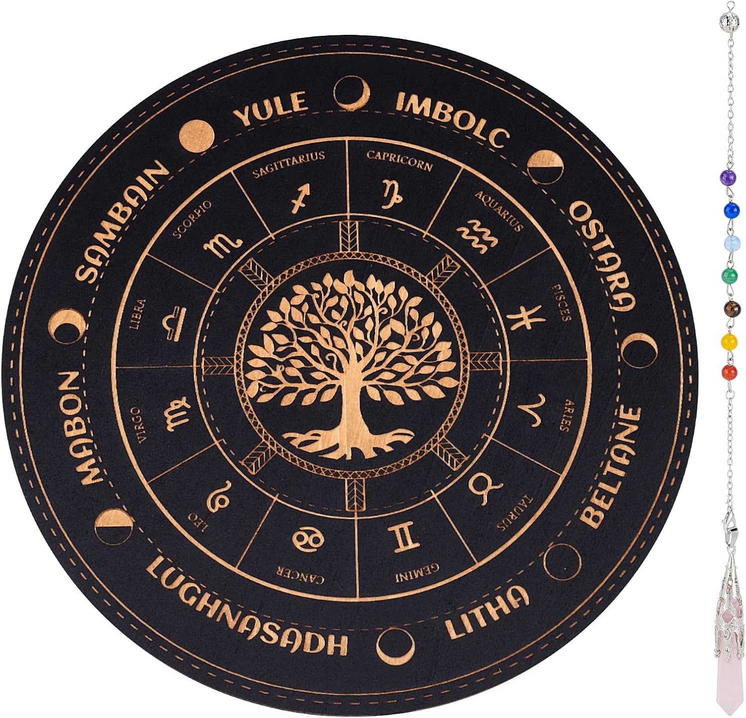 Amazon.com: ORIGACH 7.9" Wheel of The Year, Wiccan Calendar Wood ...