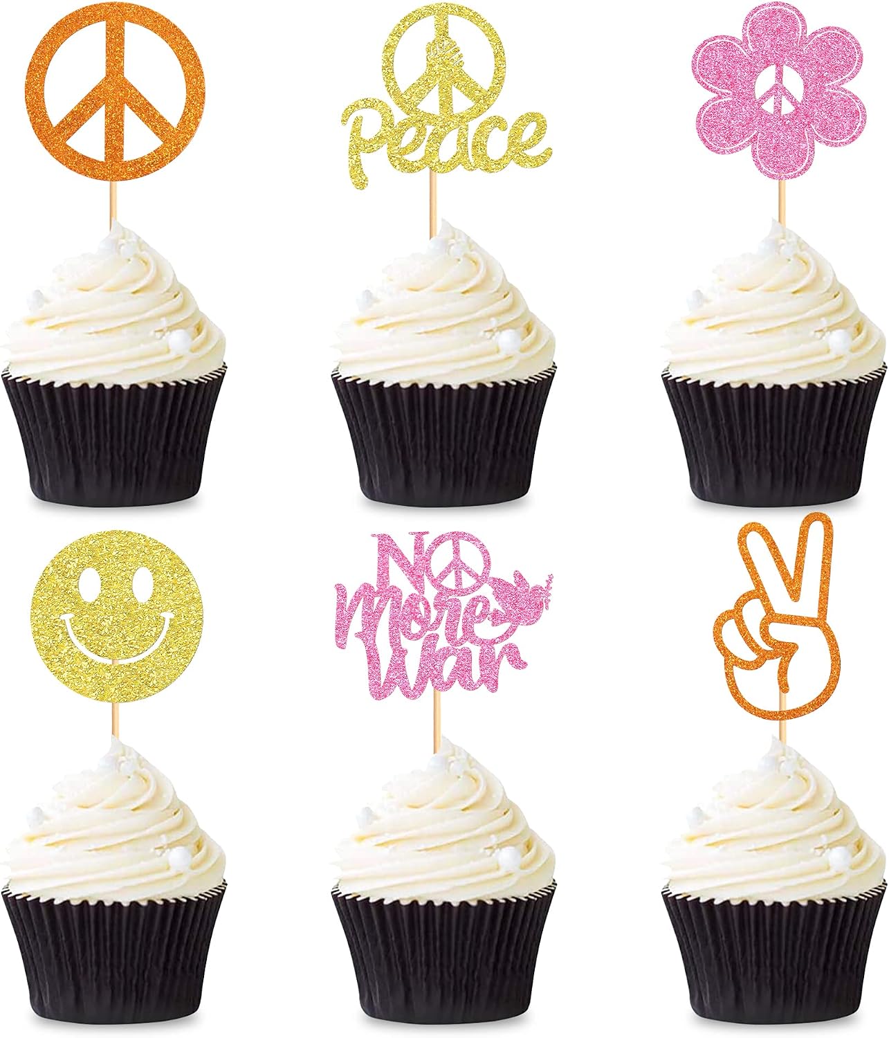 Amazon.com: Cyodoos 24Pcs Hippie Cupcake Toppers 60s Retro Boho Dasiy ...