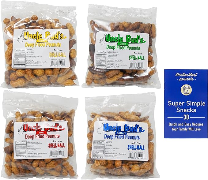Amazon.com : Uncle Bud's Deep Fried Peanuts 4 Flavor Variety - (1) Each: Garlic, Salted, Hot ...