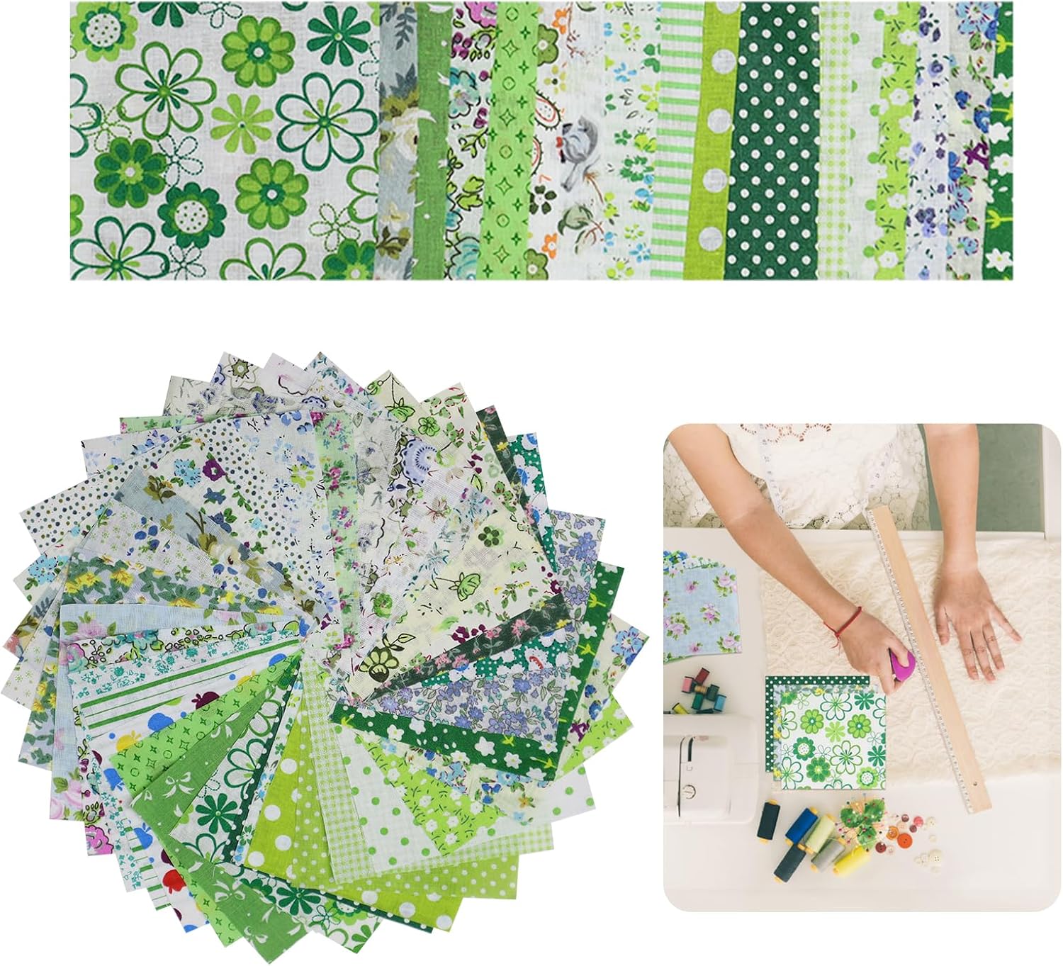 50 Pcs Patchwork Fabric Bundles, 10 * 10cm Squares Assorted Pattern ...