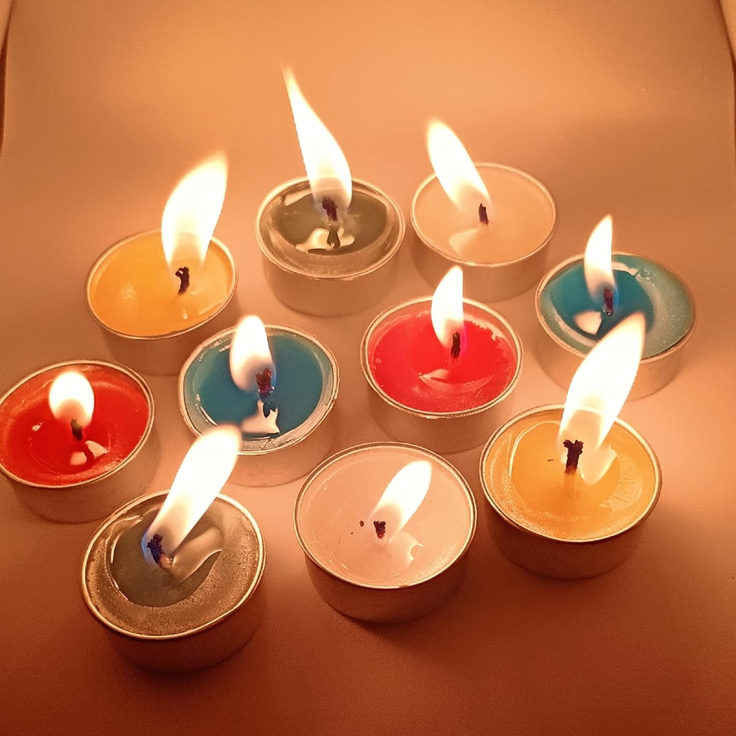 Aesthetics Tea Light Candles | Metal Cups | Multi Color Unscented 4-5 ...