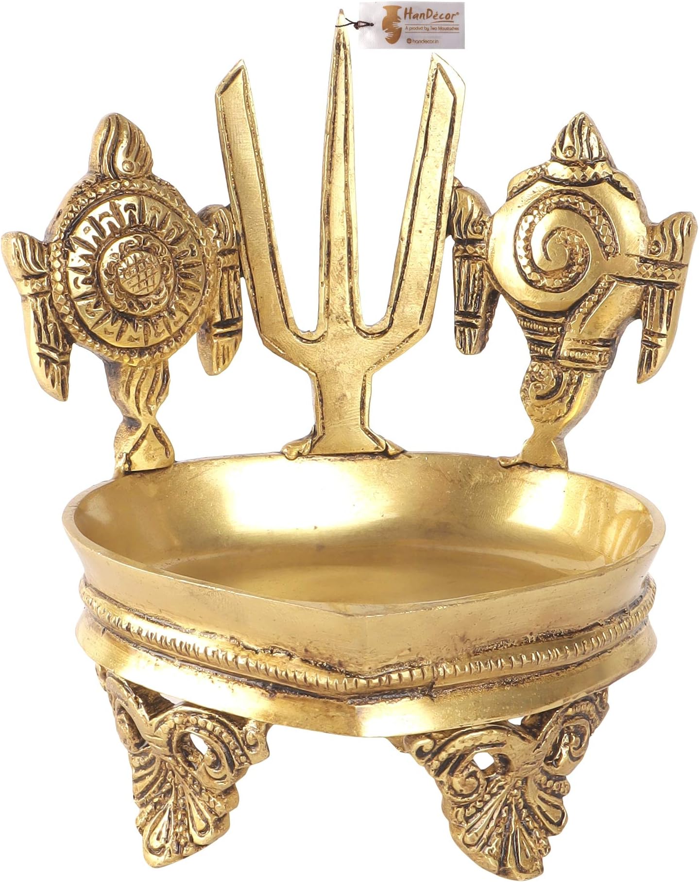 Buy Two Moustaches Shankh Chakra Namah Design Brass Diya Over Carved ...
