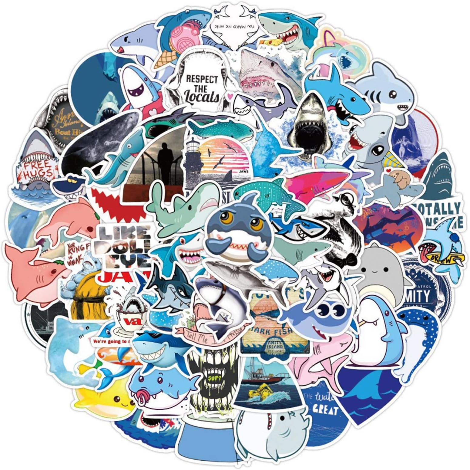 Amazon.com: 100PCS Shark Stickers Cartoon Stickers Waterproof Vinyl ...