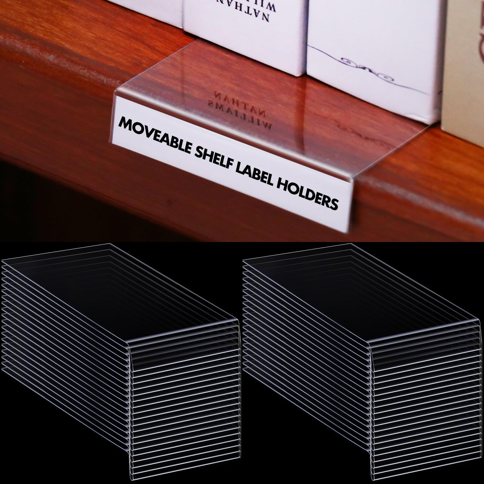 Amazon.com : Containlol 50 Pcs Moveable Shelf Label Holders, Clear ...