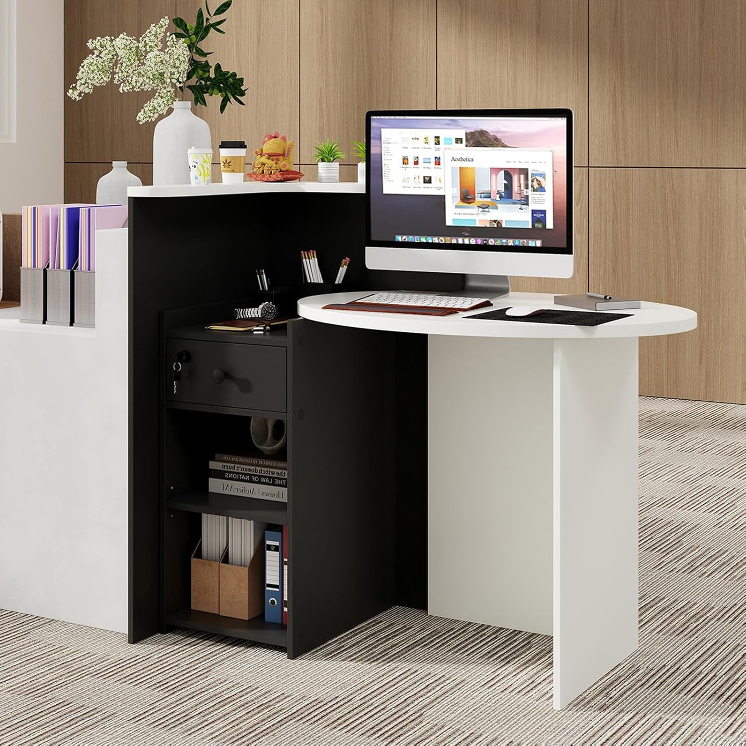 Amazon.com: SILKYDRY Reception Desk, Small Retail Checkout Counter with ...