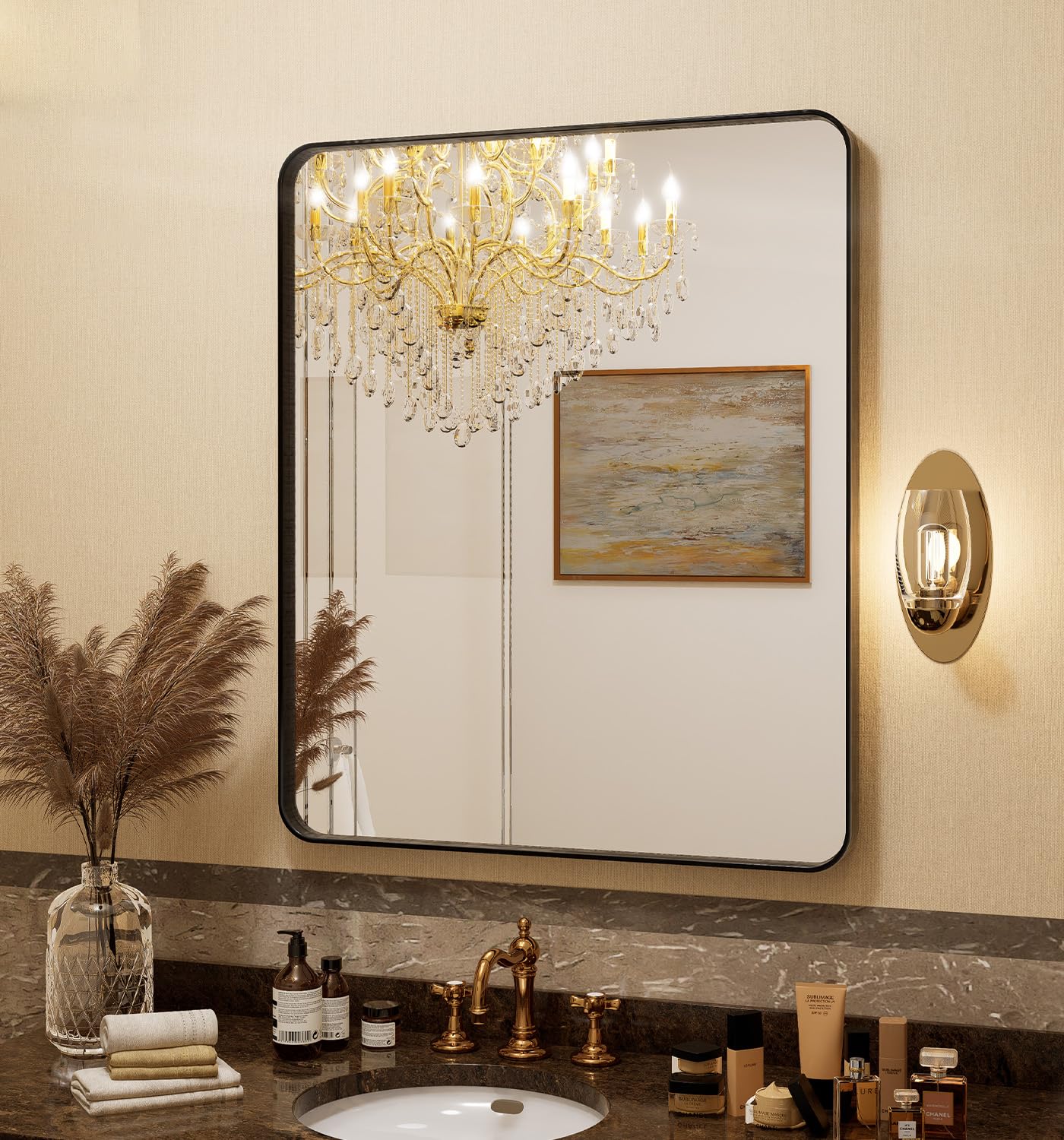 SYATO 30x36 Inch Black Frame Mirror for Bathroom, Bathroom Vanity ...