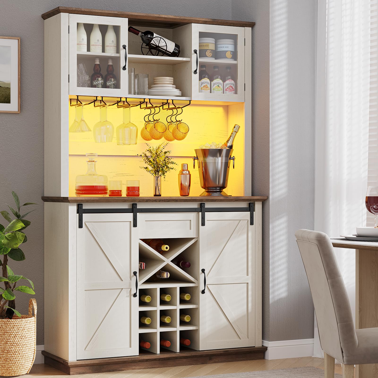 Amazon.com: UPOSOJA Farmhouse Coffee Bar Cabinet with Storage, Kitchen ...