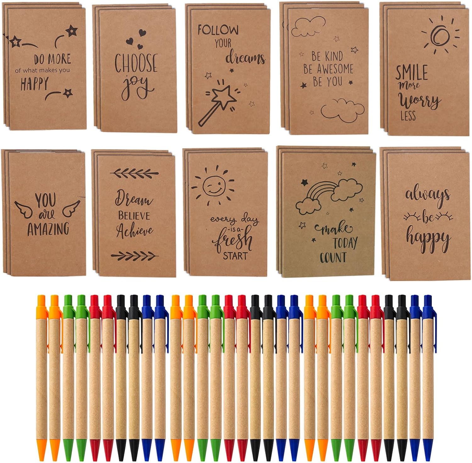 60Pcs Motivational Quote Pens Inspirational Notepads Set Mini ...