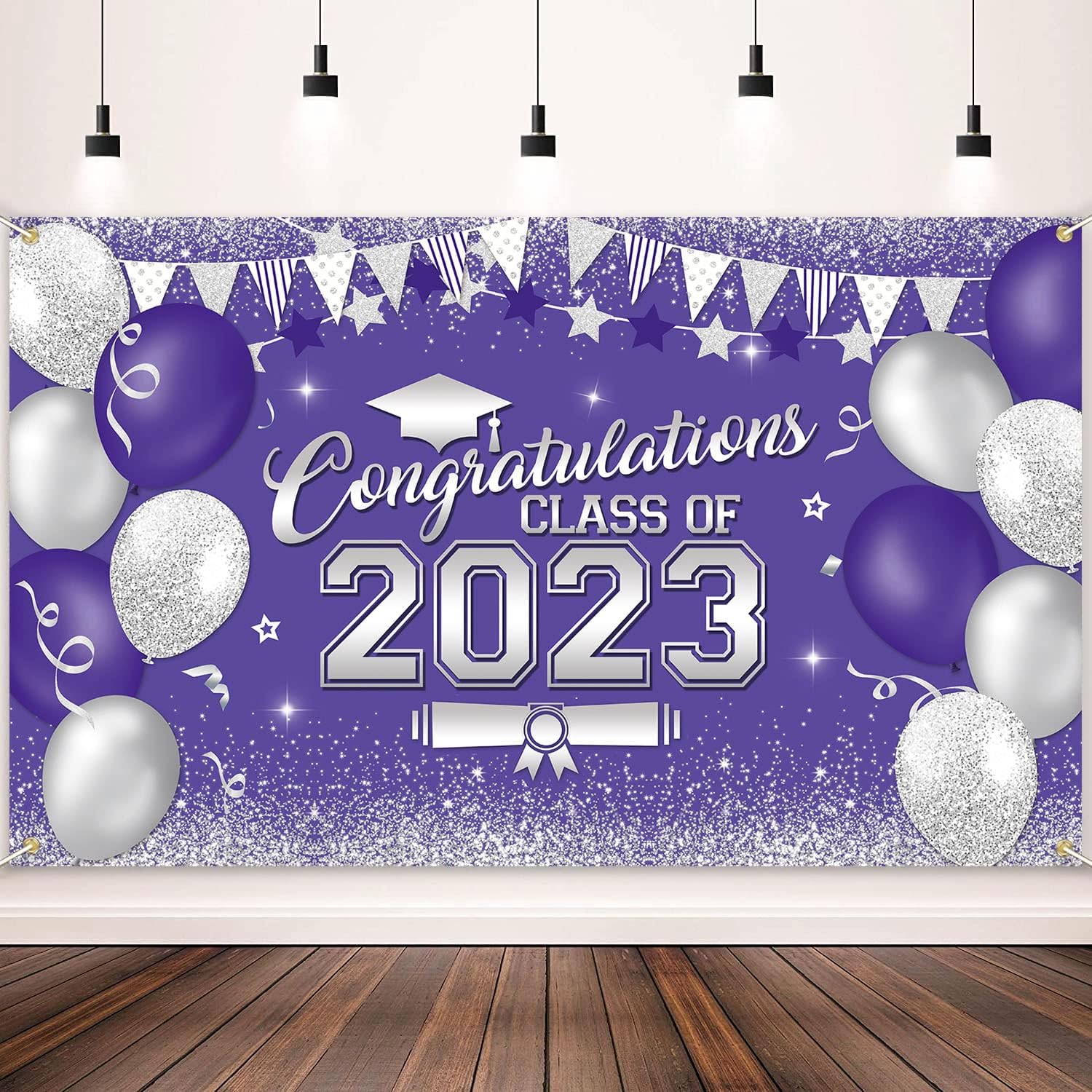 Amazon.com: Congratulations 2023 Graduation Banner Backdrop Purple and ...