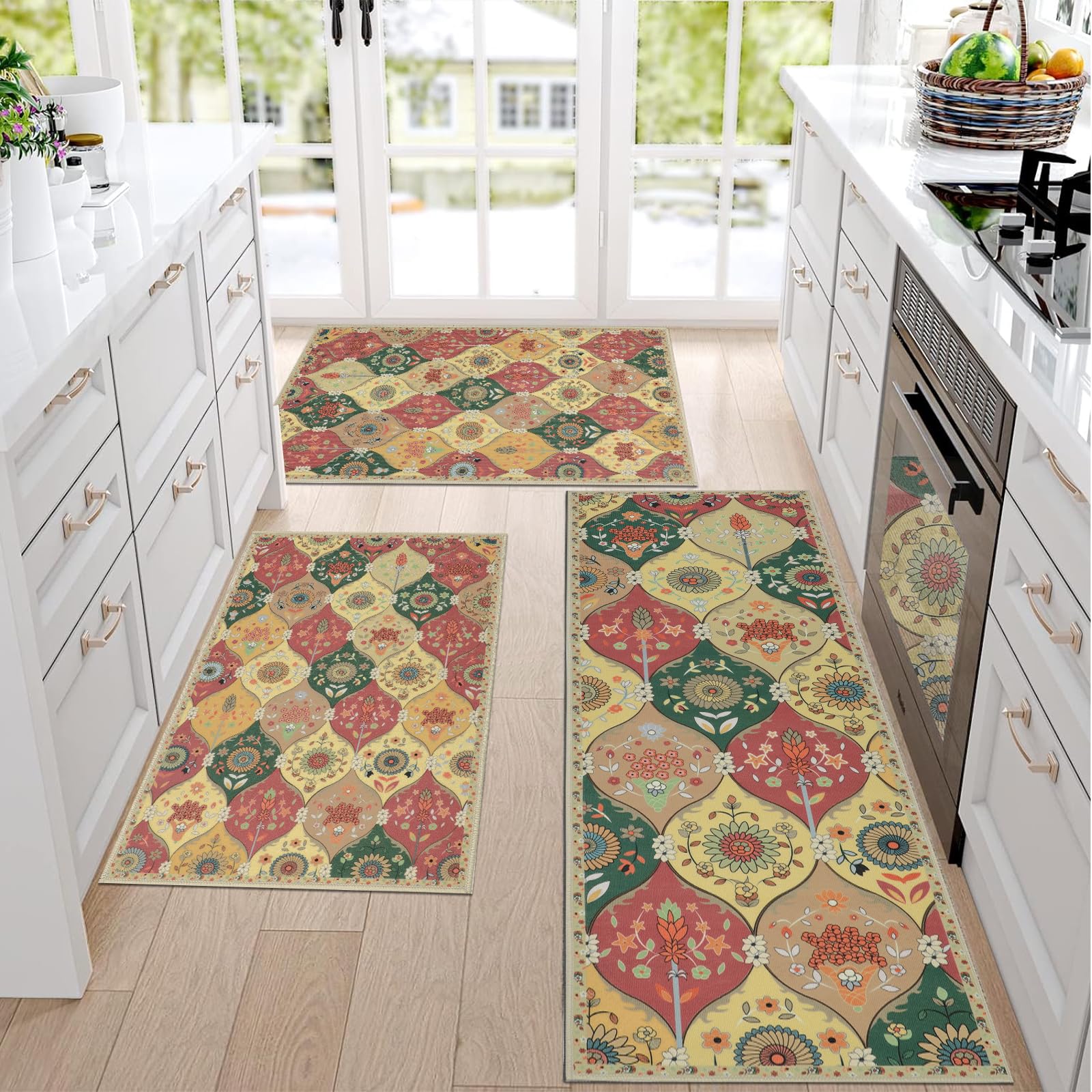 Amazon.com: Falflor Moroccan Trellis Kitchen Rug Sets of 3 Non Slip ...