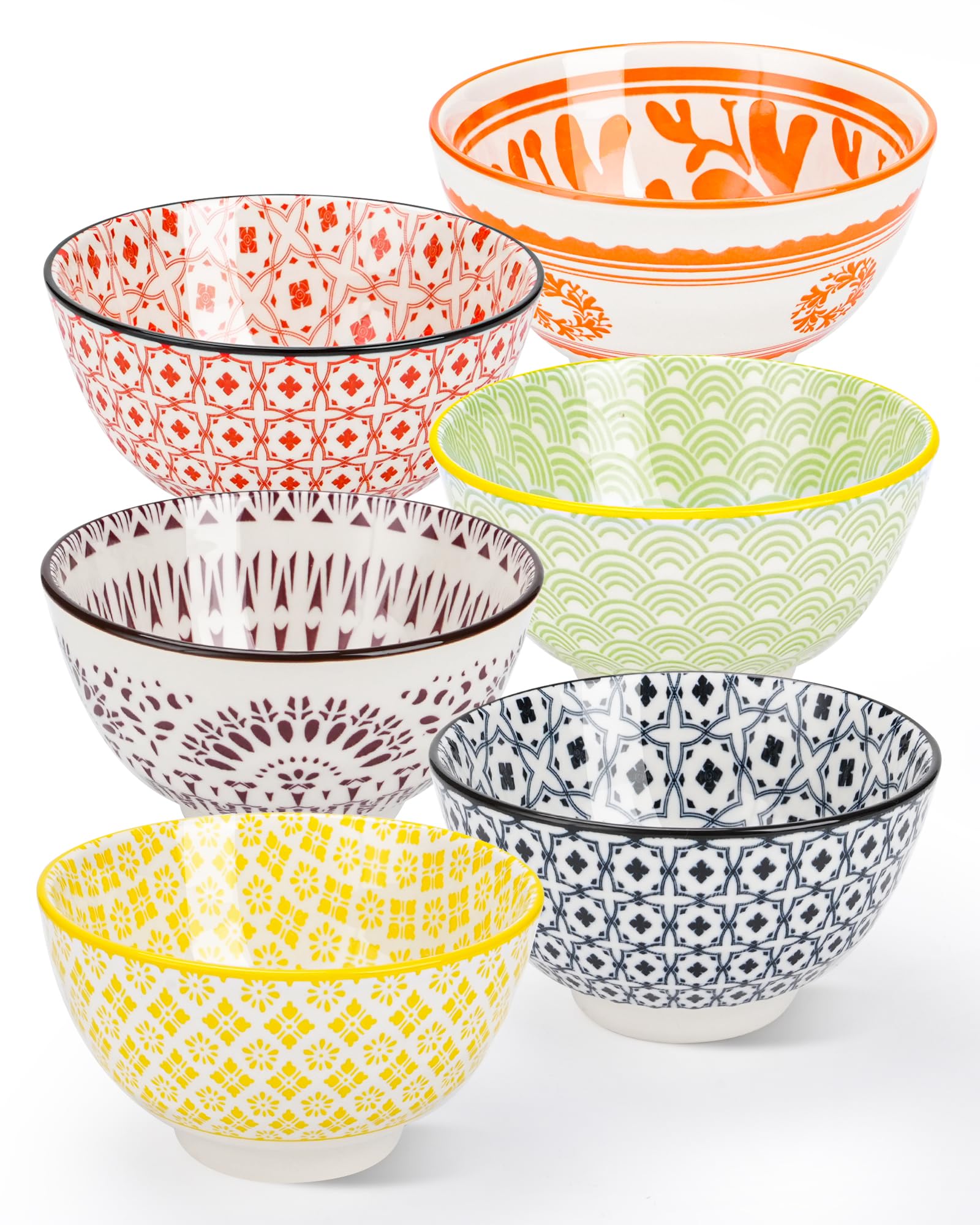 Amazon.com: Lyekook 4.5 In Ceramic Cereal Bowls Set of 6 Colorful Bowls ...