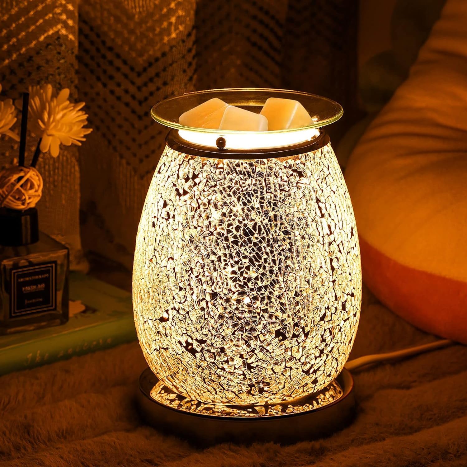 Aroma Electric Wax Melt Burner Touch On/Off Amber Crystal Cylinder ...