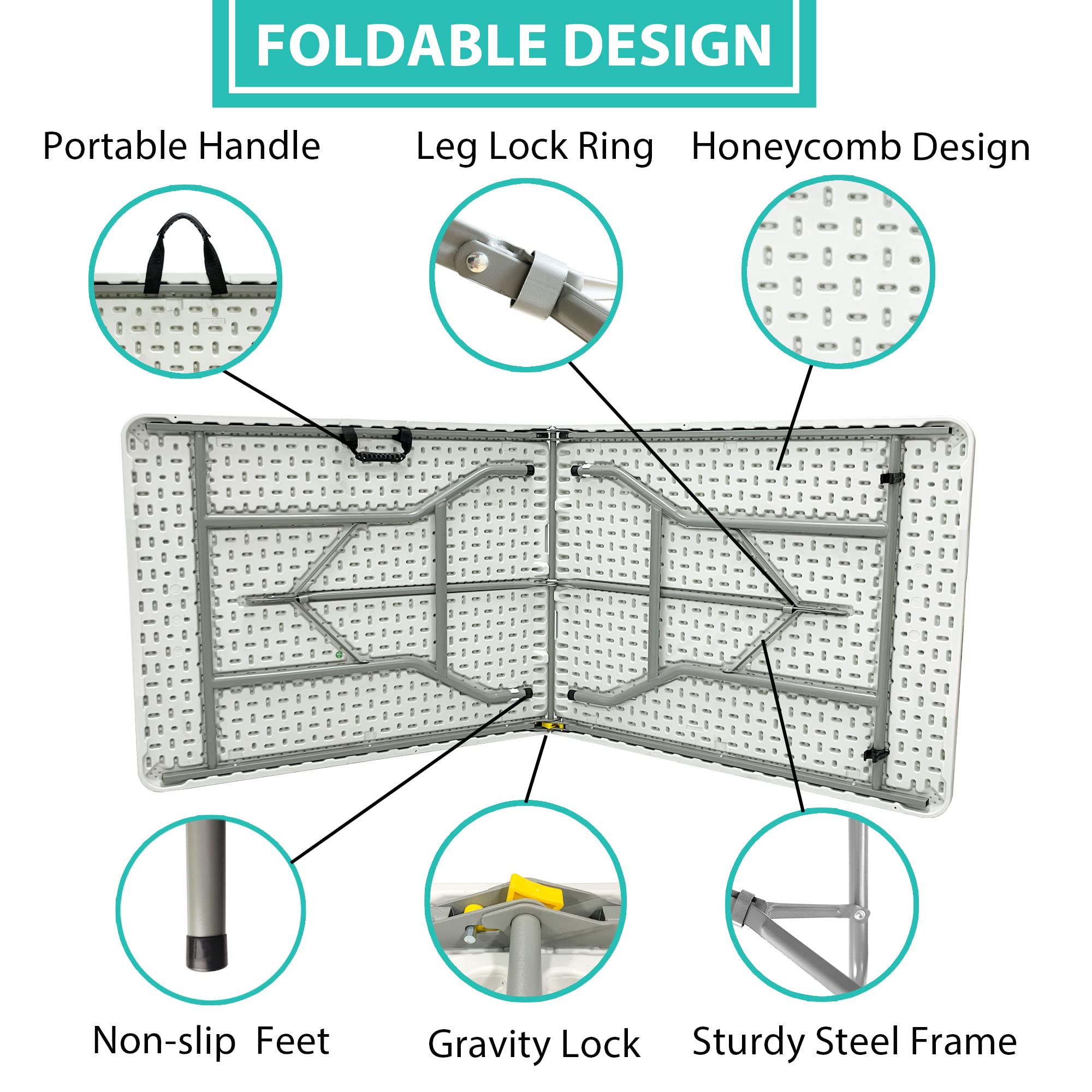 Buy Go-Trio Folding Table 6ft Plastic Tables for Parties Portable w ...