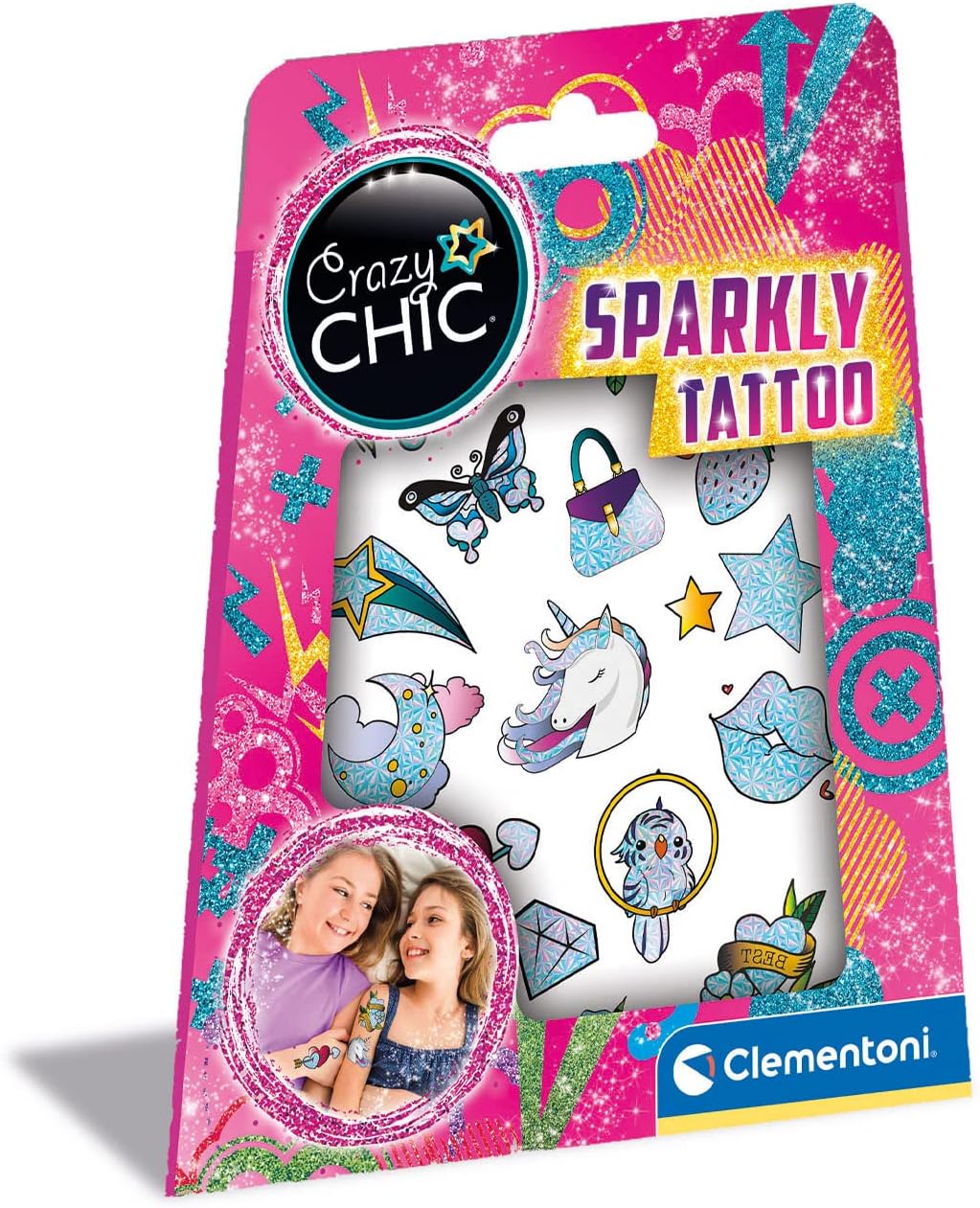 Clementoni - 18685 - Crazy Chic - Sparkly Tattoo - tatuaggi glitterati amicizia, kit tatuaggi ...