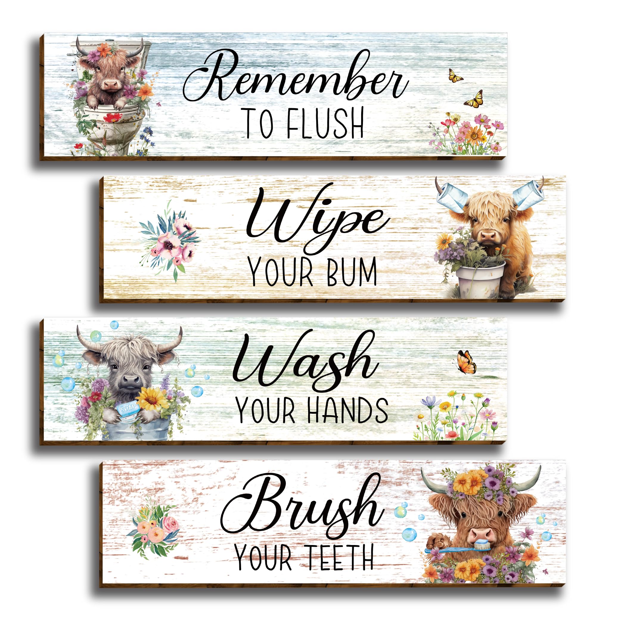 Amazon.com: Funny Highland Cow Bathroom Rules Wipe Your Bum Wall Décor ...