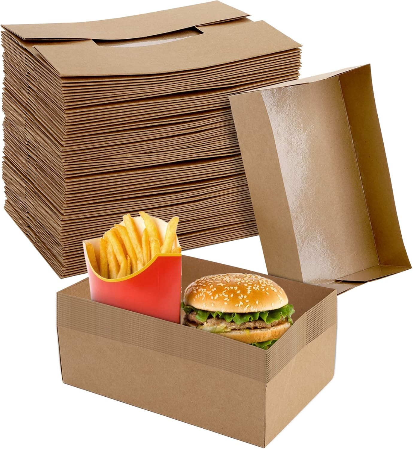 DEAYOU 50 Pieces Kraft Paper Food Trays, 8.7" L x 5.5" W x 2.4" H ...