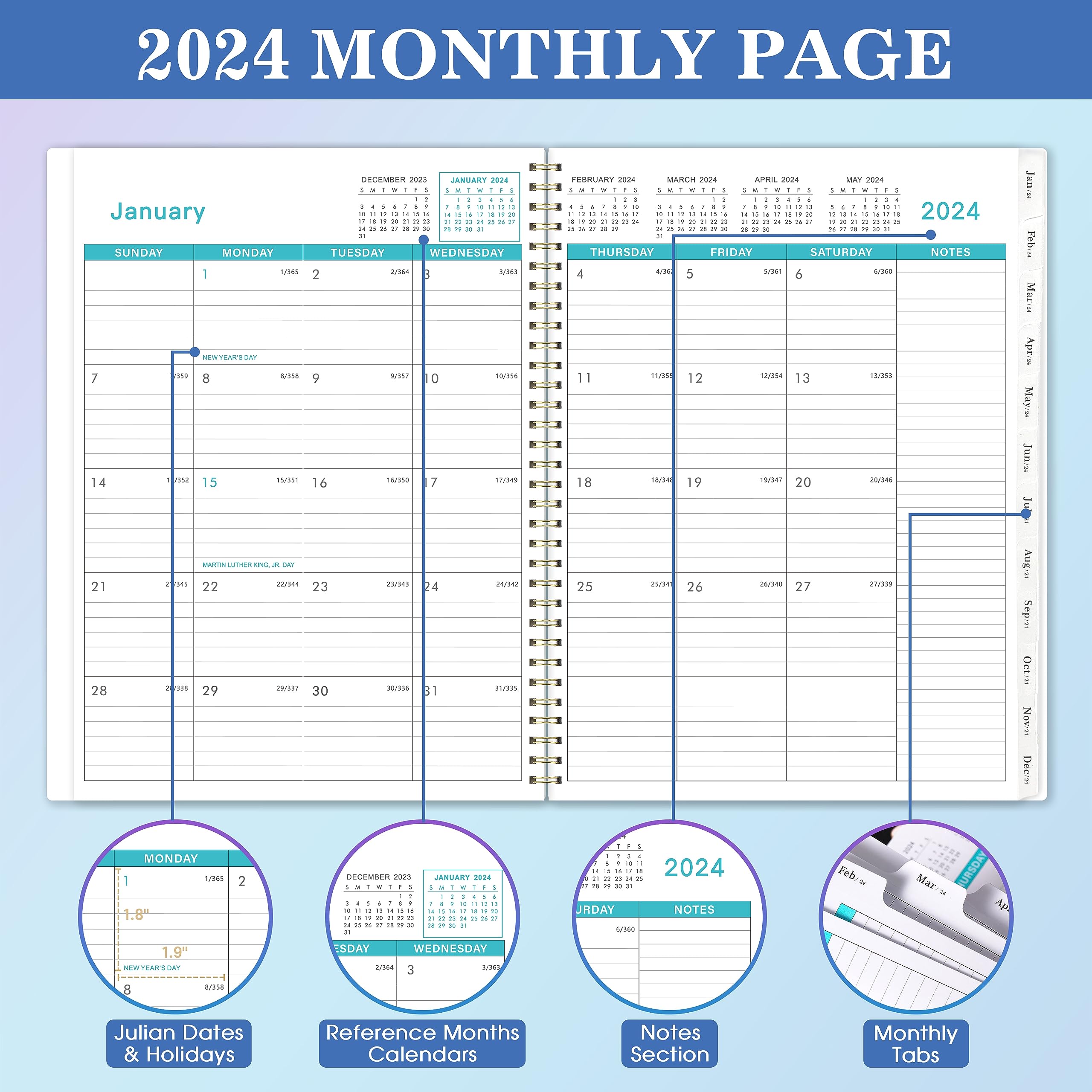 Snapklik.com : 2024 Monthly Planner - 12-Monthly Planner From January ...