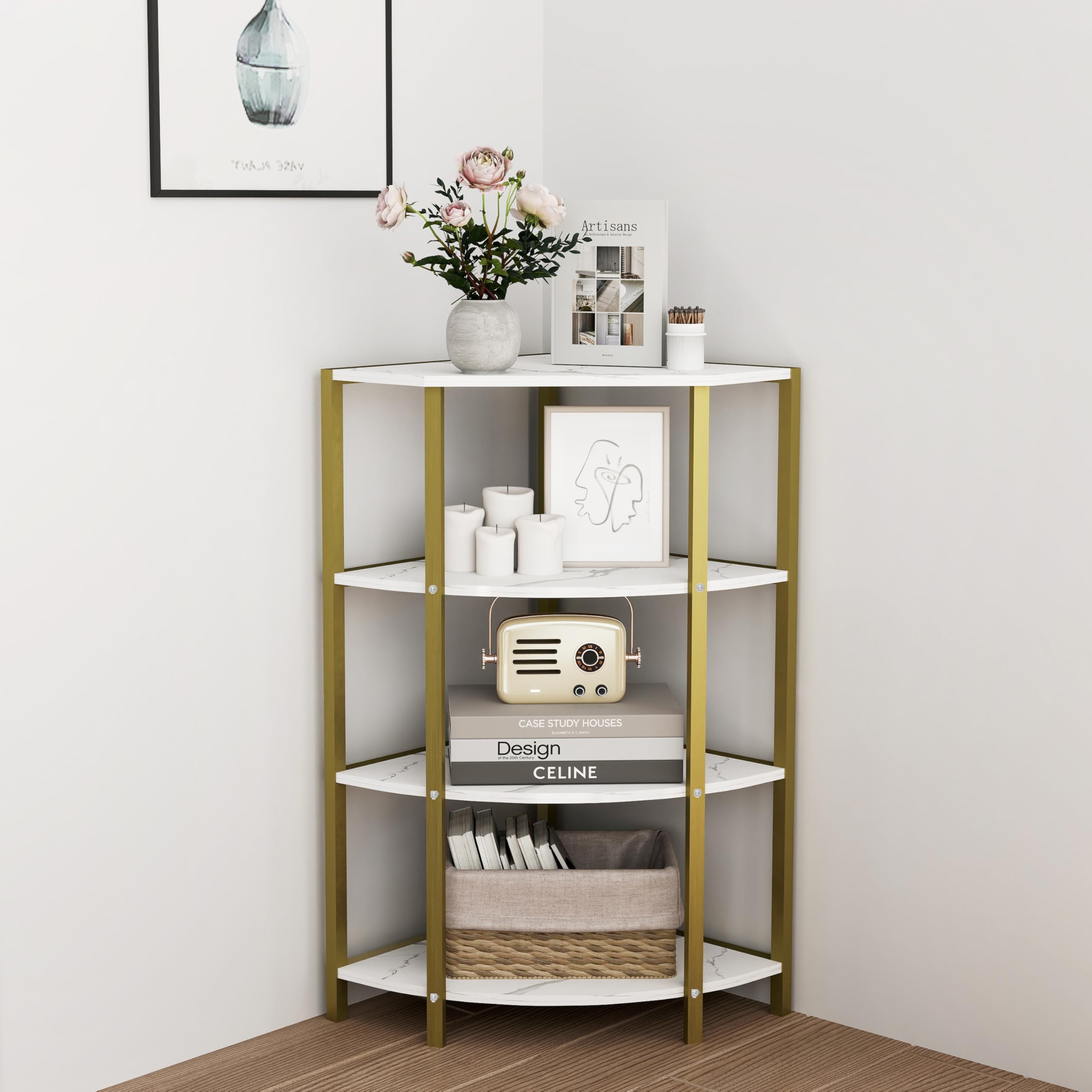 Amazon.com: Rpuzonier 4 Tier Corner Bookshelf, Industrial Corner ...