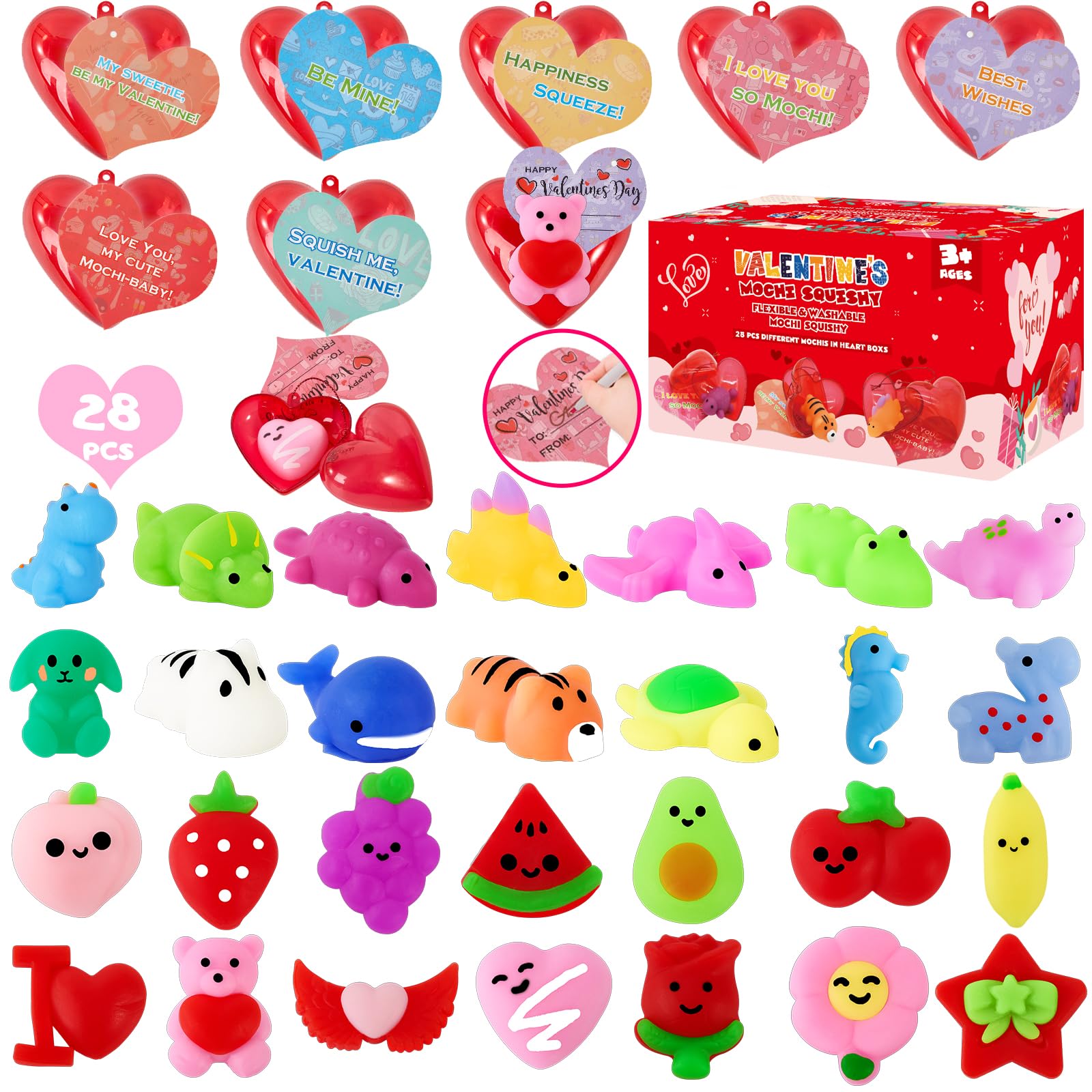 Amazon.com: 28 Packs Valentines Day Gifts For Kids, Cute Mochi Squishy ...