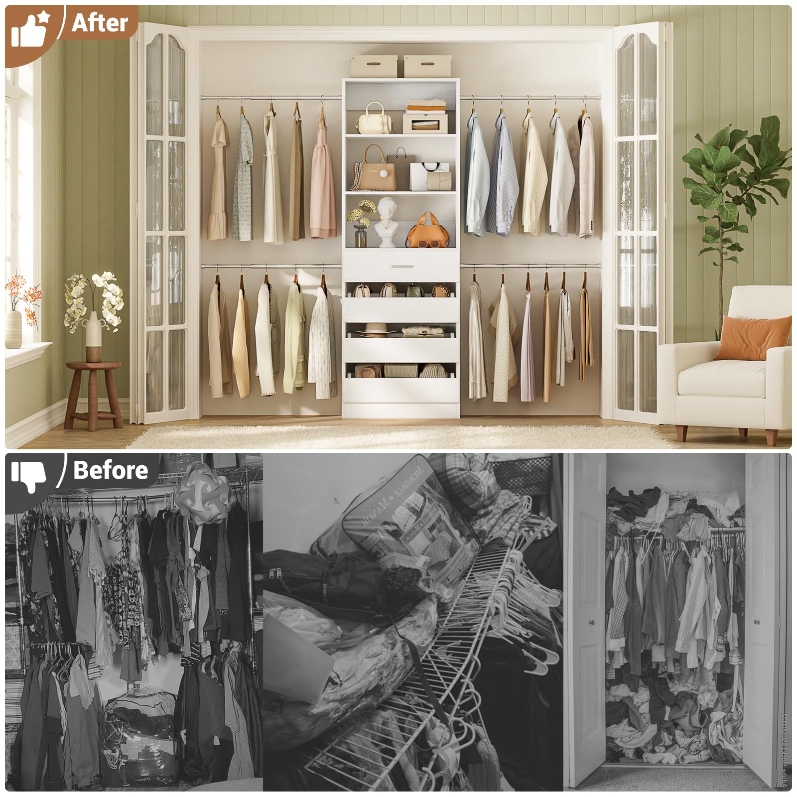 Aheaplus Closet Systems Corner Closet System With Storage Shelves ...