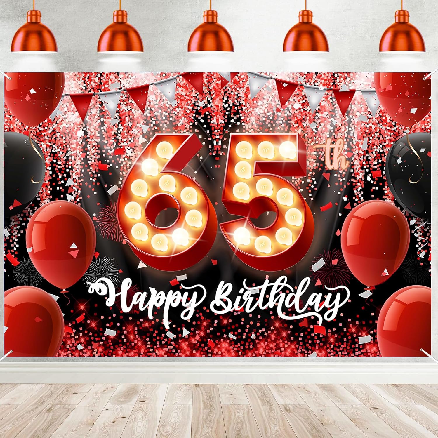 Amazon.com : 65th Happy Birthday Banner Red Glitter Sequin Balloon ...