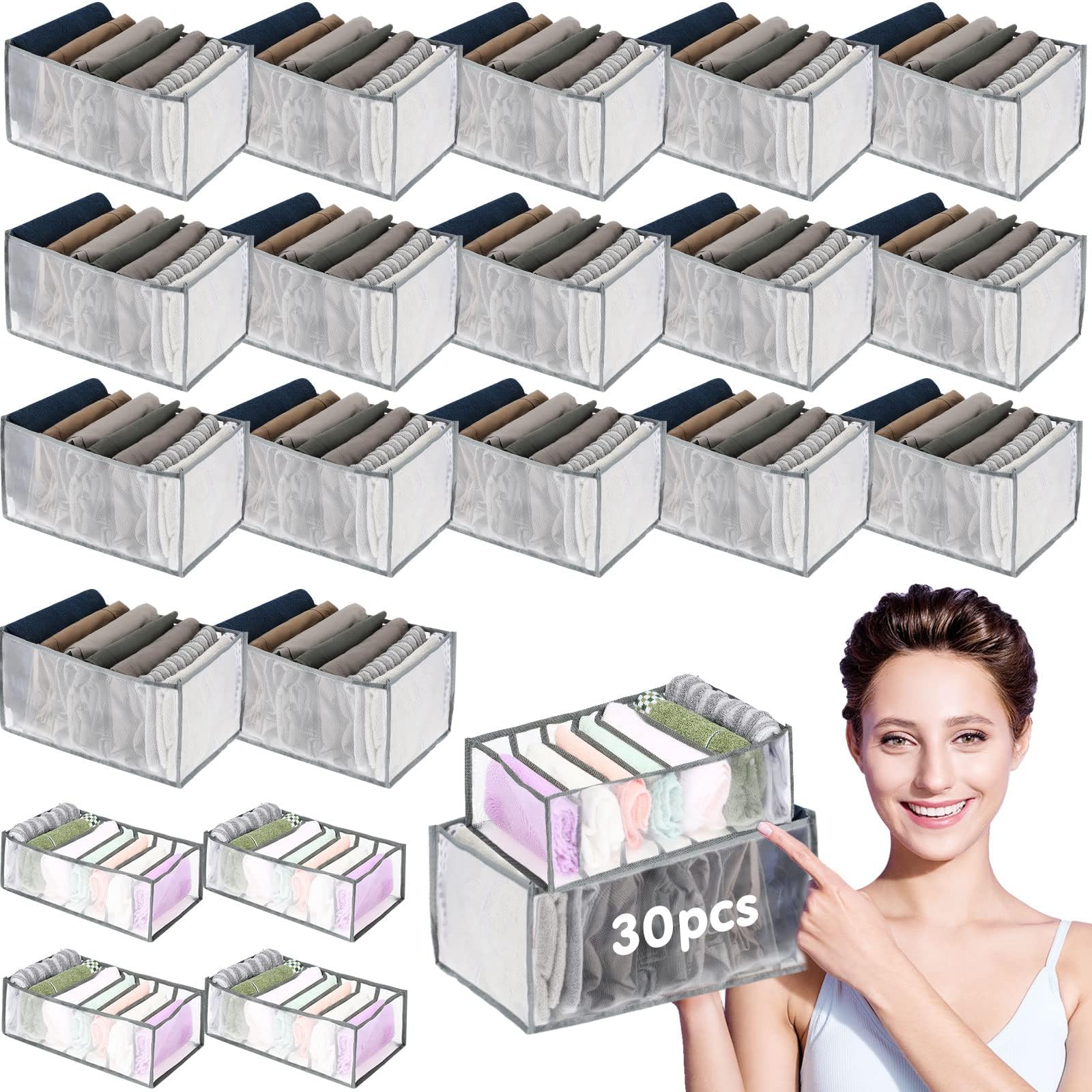 Amazon.com: 30 Pcs Wardrobe Clothes Organizer Clothing Drawer Organizer ...