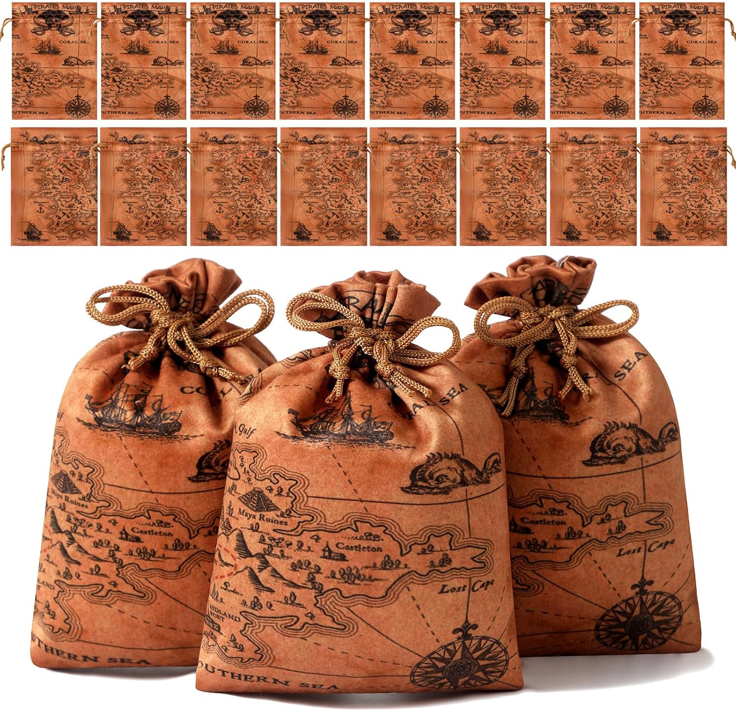 Amazon.com: RICHNESS 16pcs Pirate Party Favor Bags Treasure Map Bag ...