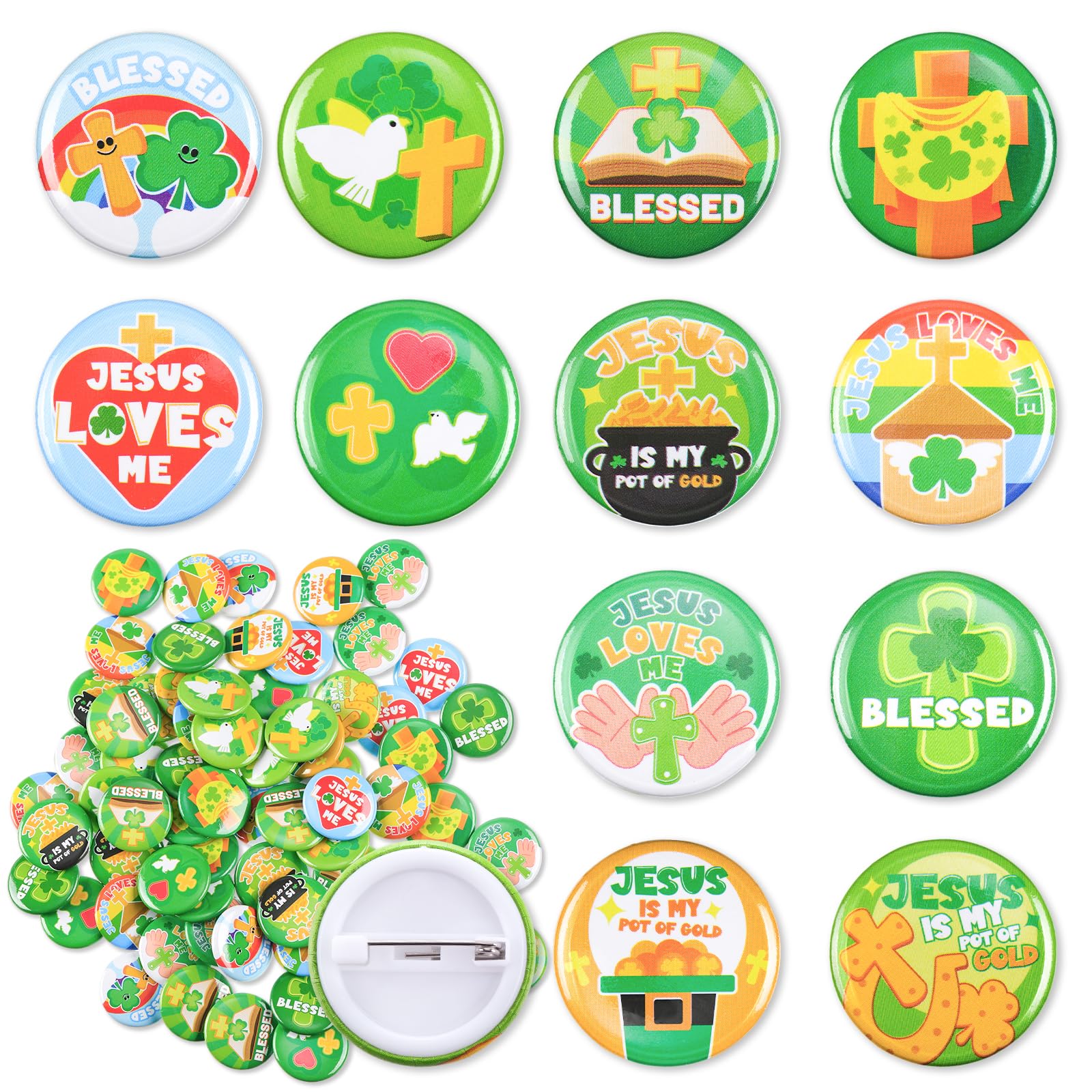 Snapklik.com : 120 Pcs St Patricks Day Button Pins Bulk 1 Inch Irish ...