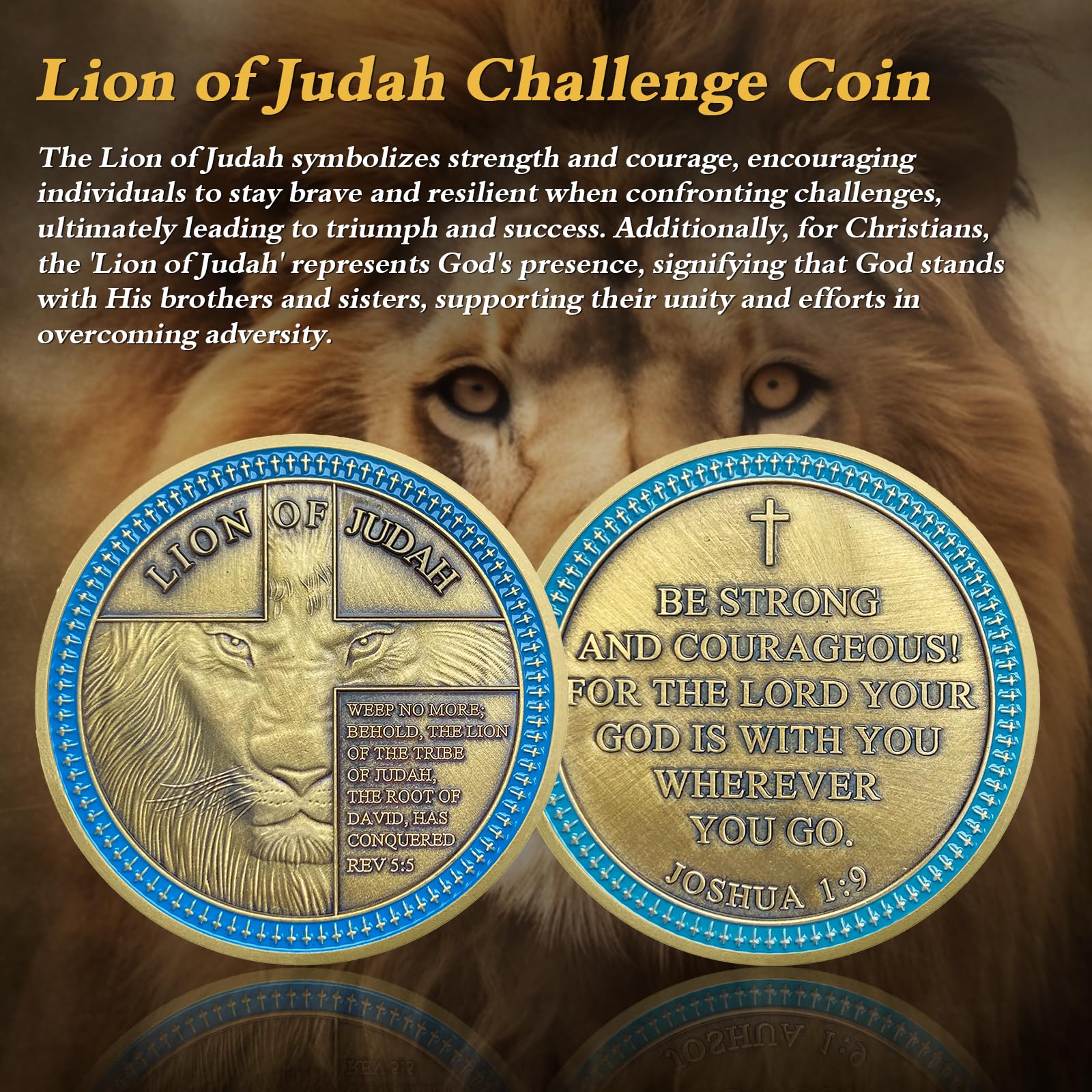 Snapklik.com : Rare Lion Of Judah Challenge Coin - Joshua 1 9 Be Strong ...
