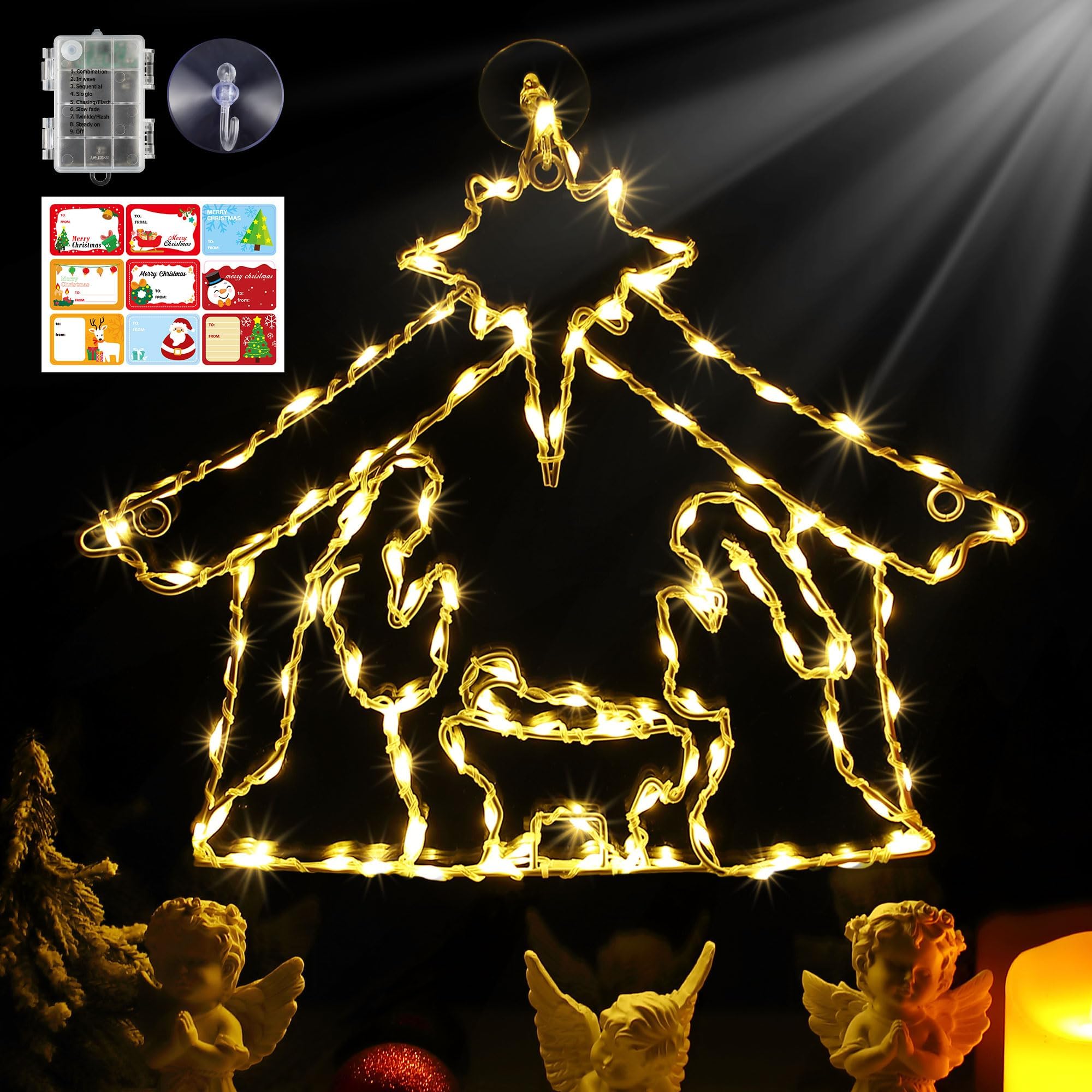 Amazon.com: Hiboom 15 in Large Christmas Nativity Window Light, 8 Modes ...