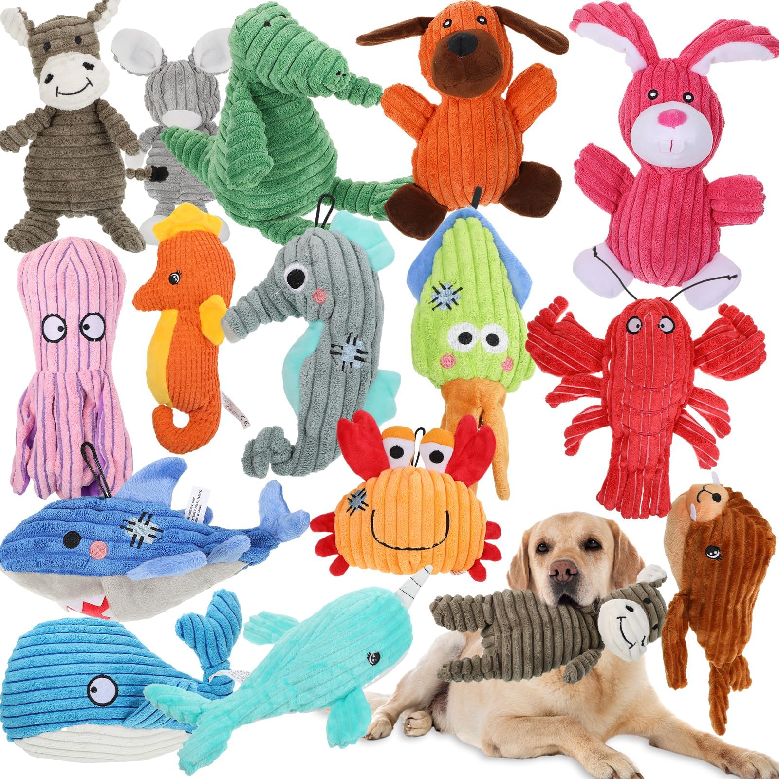 Pet Supplies : Lenwen 15 Pack Large Dog Squeaky Toys Bulk Plush Stuffed ...