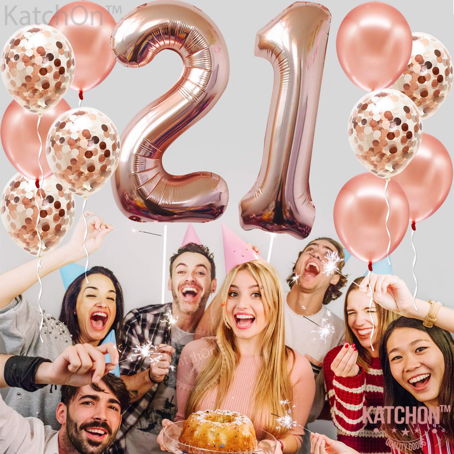 Rose Gold 21 Balloon Number - Big, 40 Inch | 21st Birthday Balloons for ...