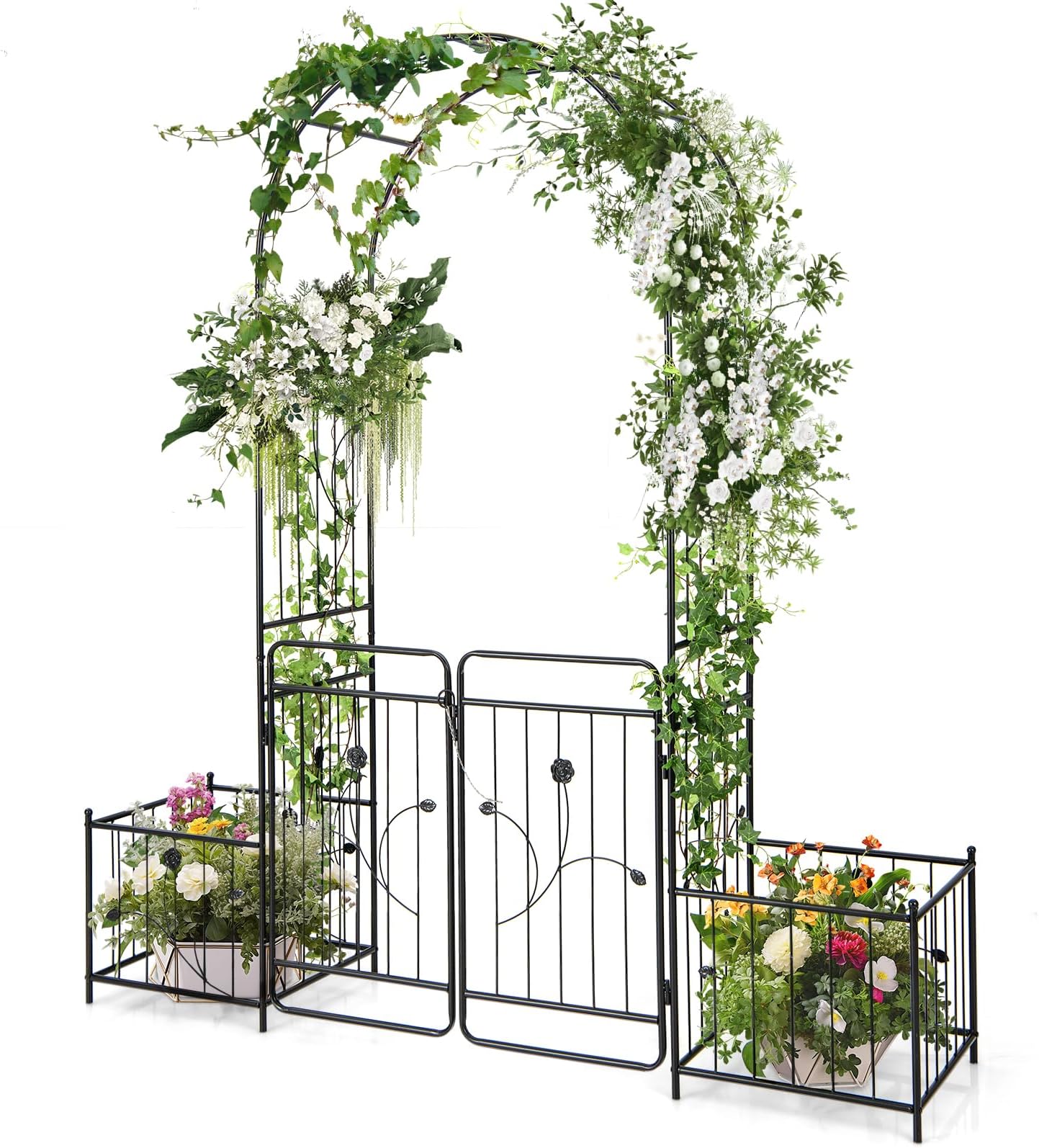 Amazon.com : Metal Garden Arch with Gate - Garden Trellis Archway for ...