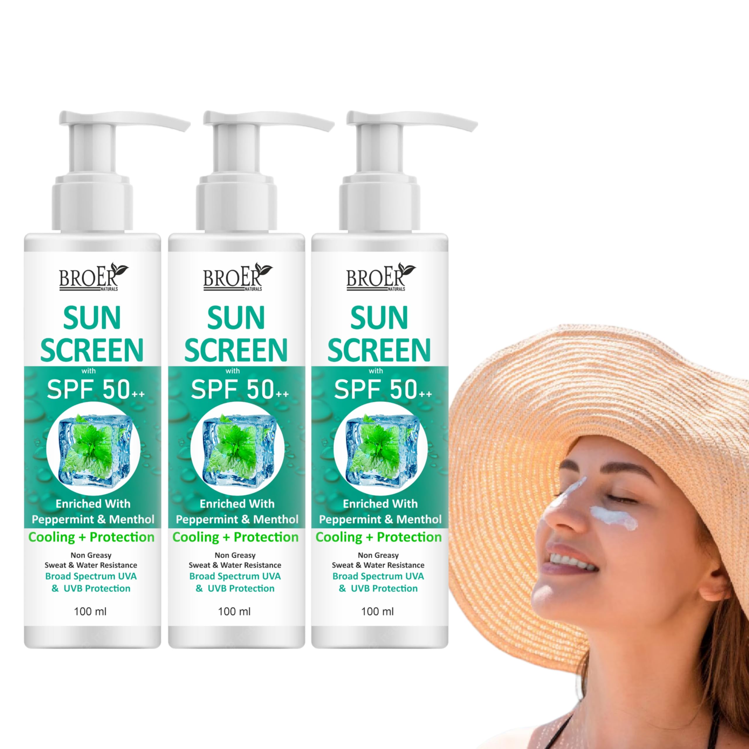 BROER Sunscreen Lotion With SPF 50 & Menthol | Instant Freshness ...