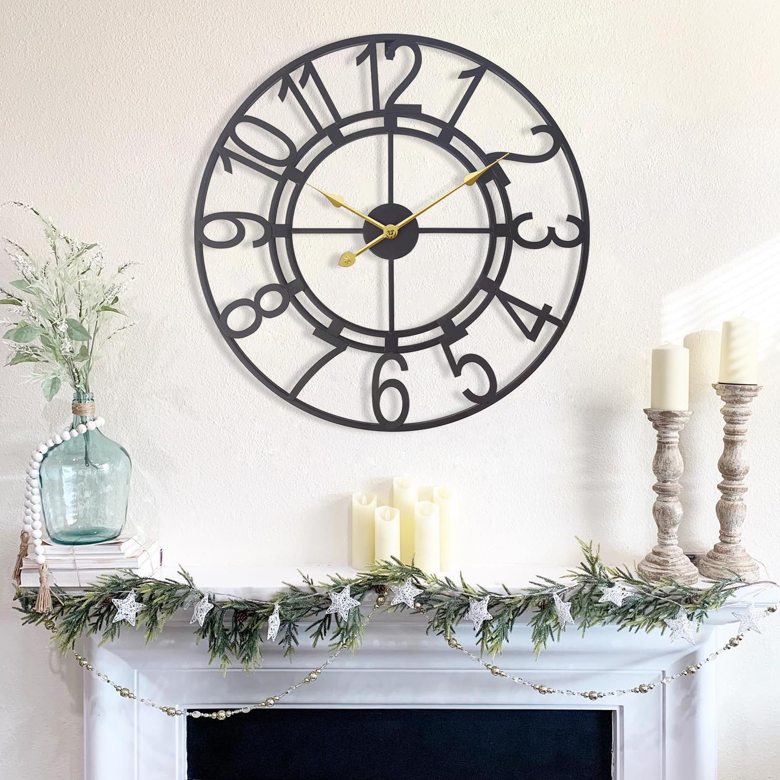 24 Inch Large Wall Clock, Silent Non-ticking Battery Operated Wall ...