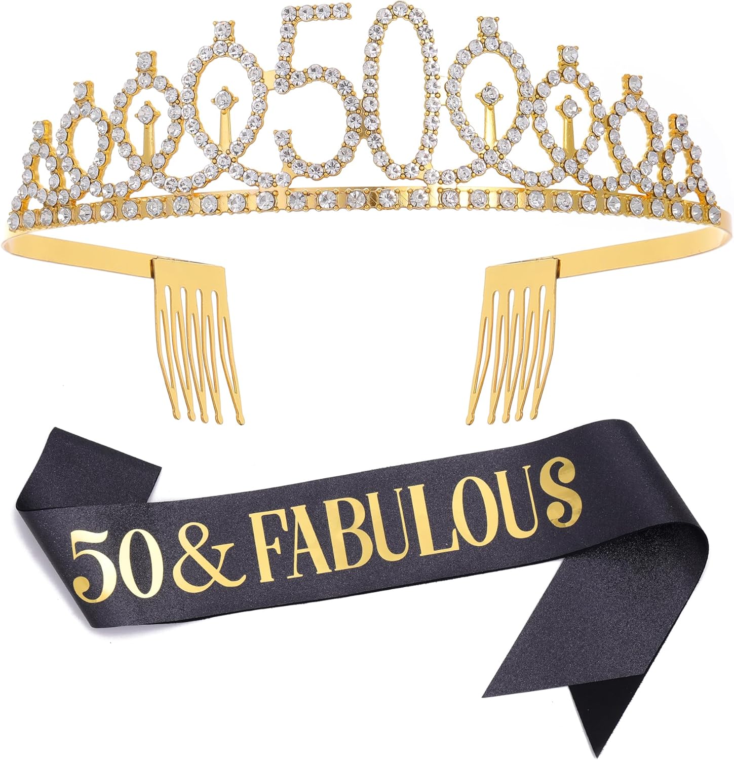 Amazon.com: Black Gold "50 & Fabulous"Sash & Rhinestone Tiara Set, 50th Birthday Gifts for Women ...