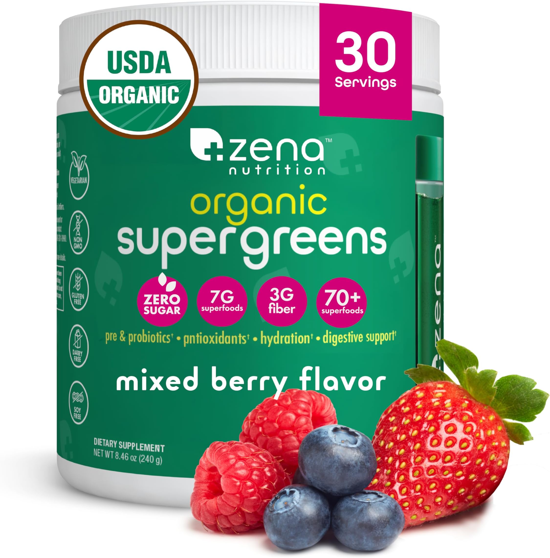 Amazon.com: Zena Organic Super Greens Powder, 70+ Superfoods Drink Mix ...