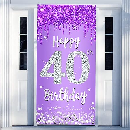 Purple 40th Birthday Decorations Banner Purple Black Gold Happy ...