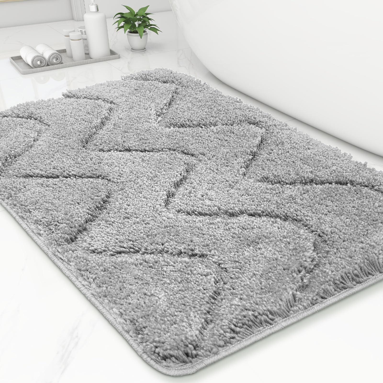 Gray Bathroom Rugs - Bath Mats for Bathroom Non Slip Machine Washable ...