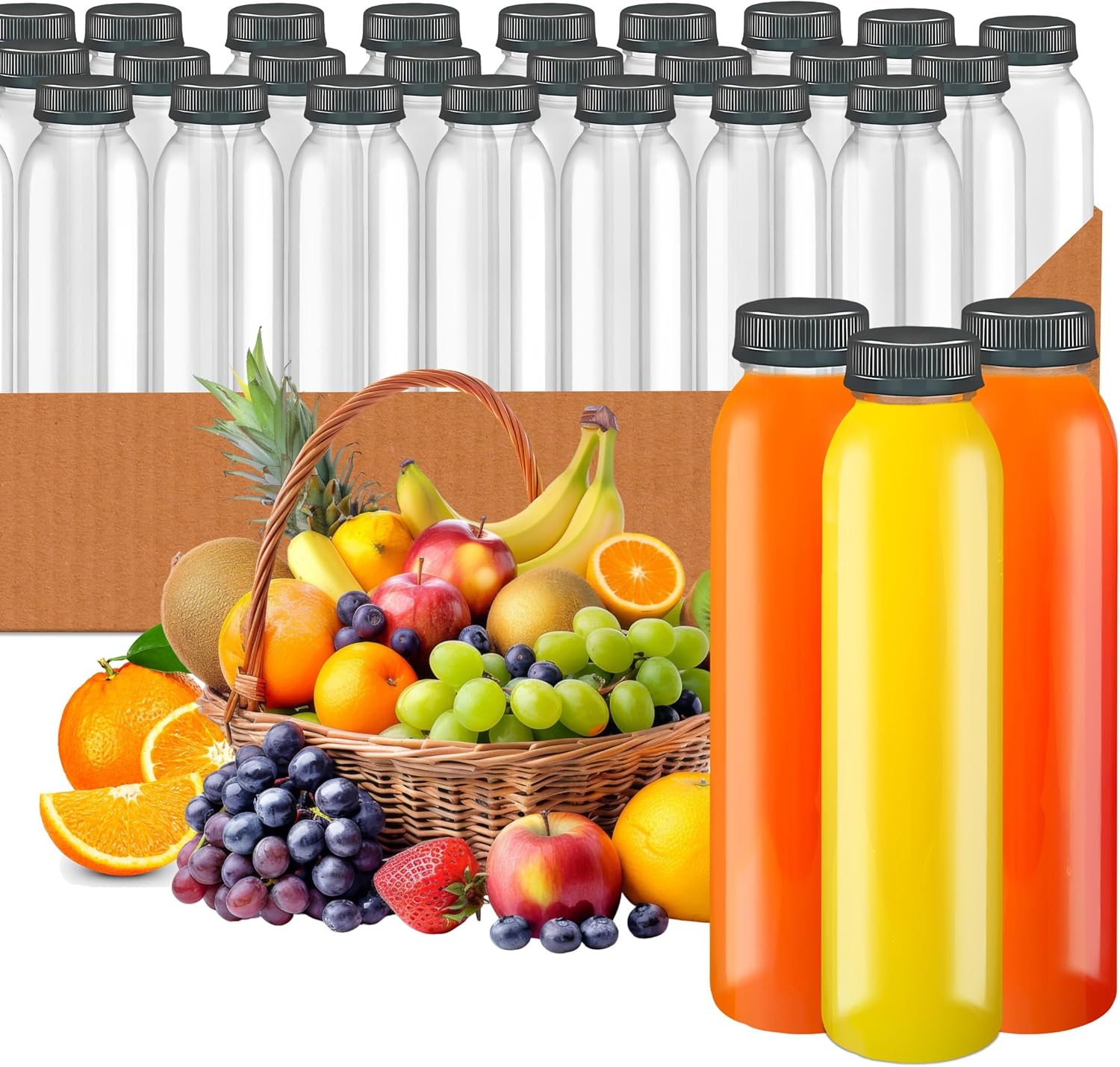 Amazon.com: 12 oz Clear Round Plastic Juice Bottles with Caps BPA-Free ...